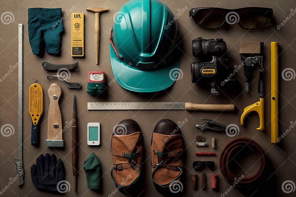 Generative AI Labour Day Flat Lay Workers Tools Stock Illustration ...