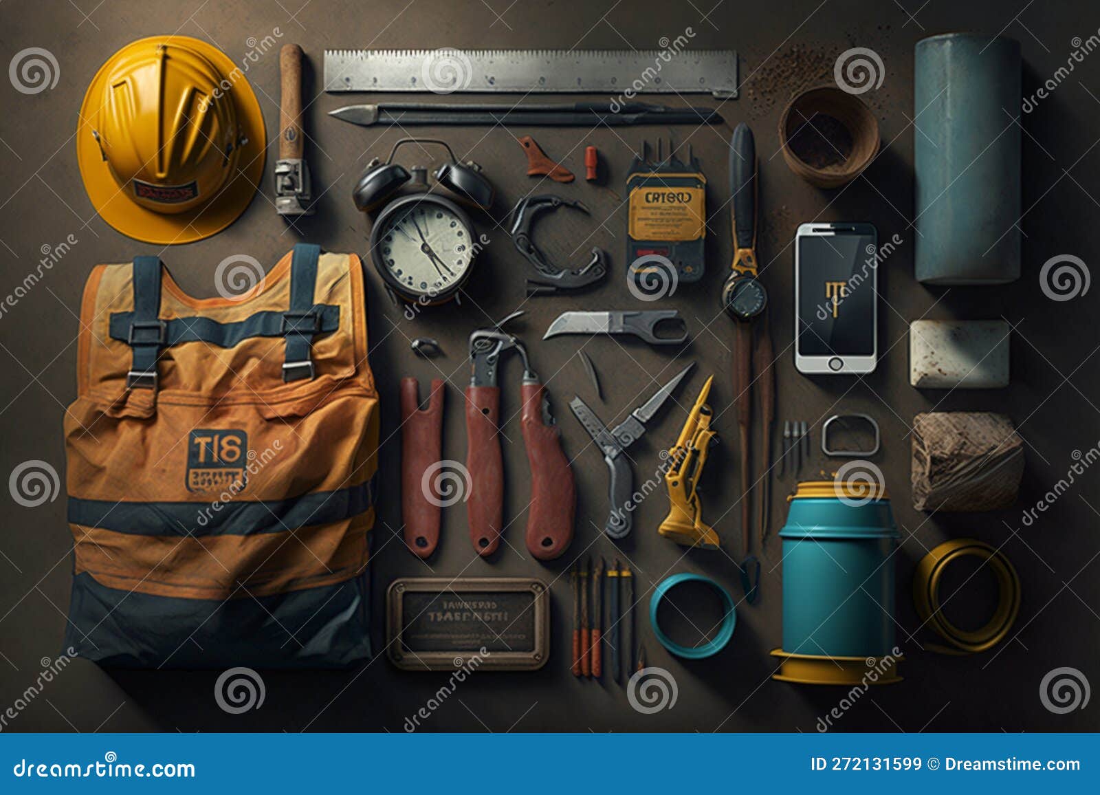 Generative AI Labour Day Flat Lay Workers Tools Stock Illustration ...