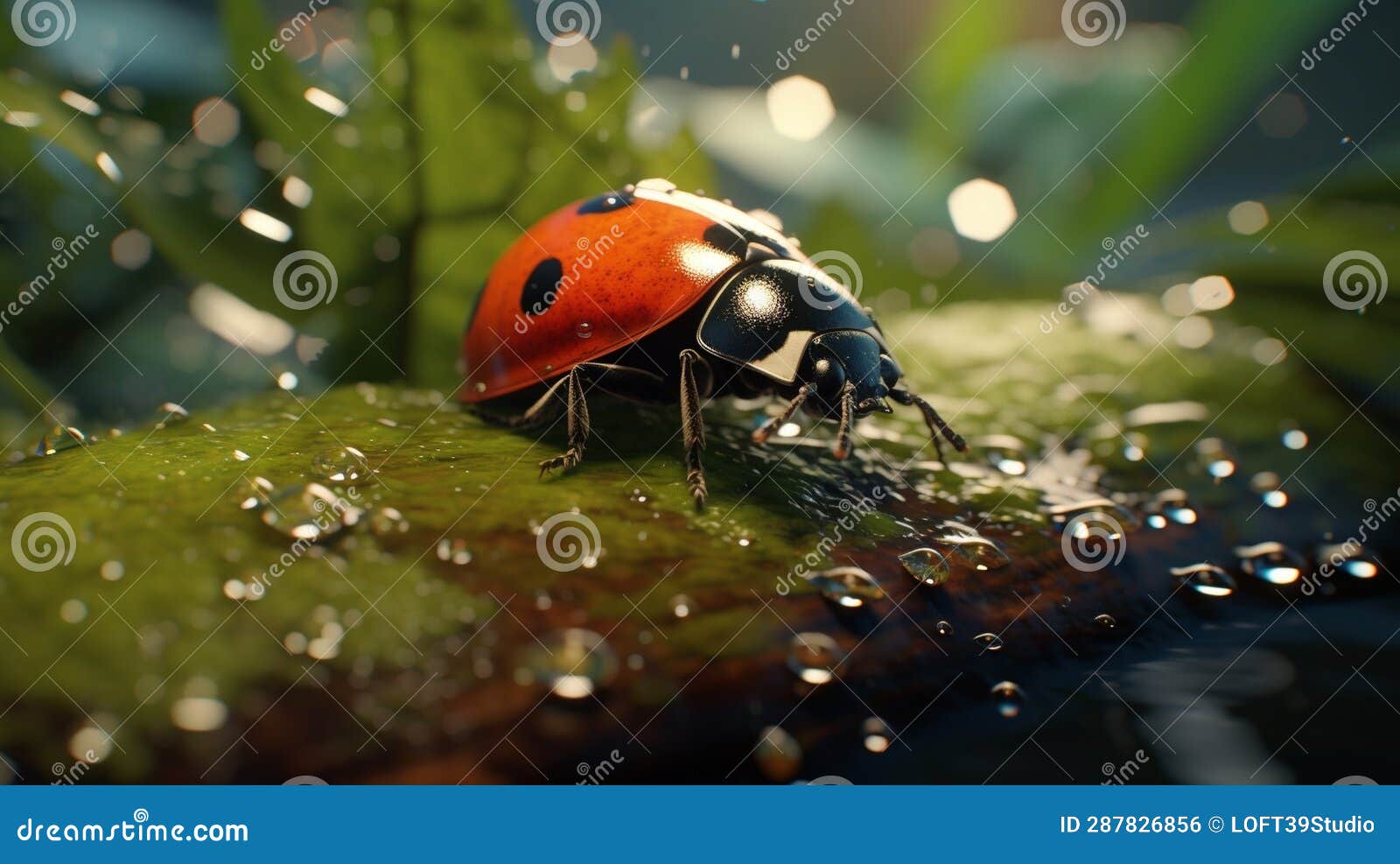 Ladybug_drinking_dew_on_the_mushrooms_in_the_1690445899190_5 Stock ...