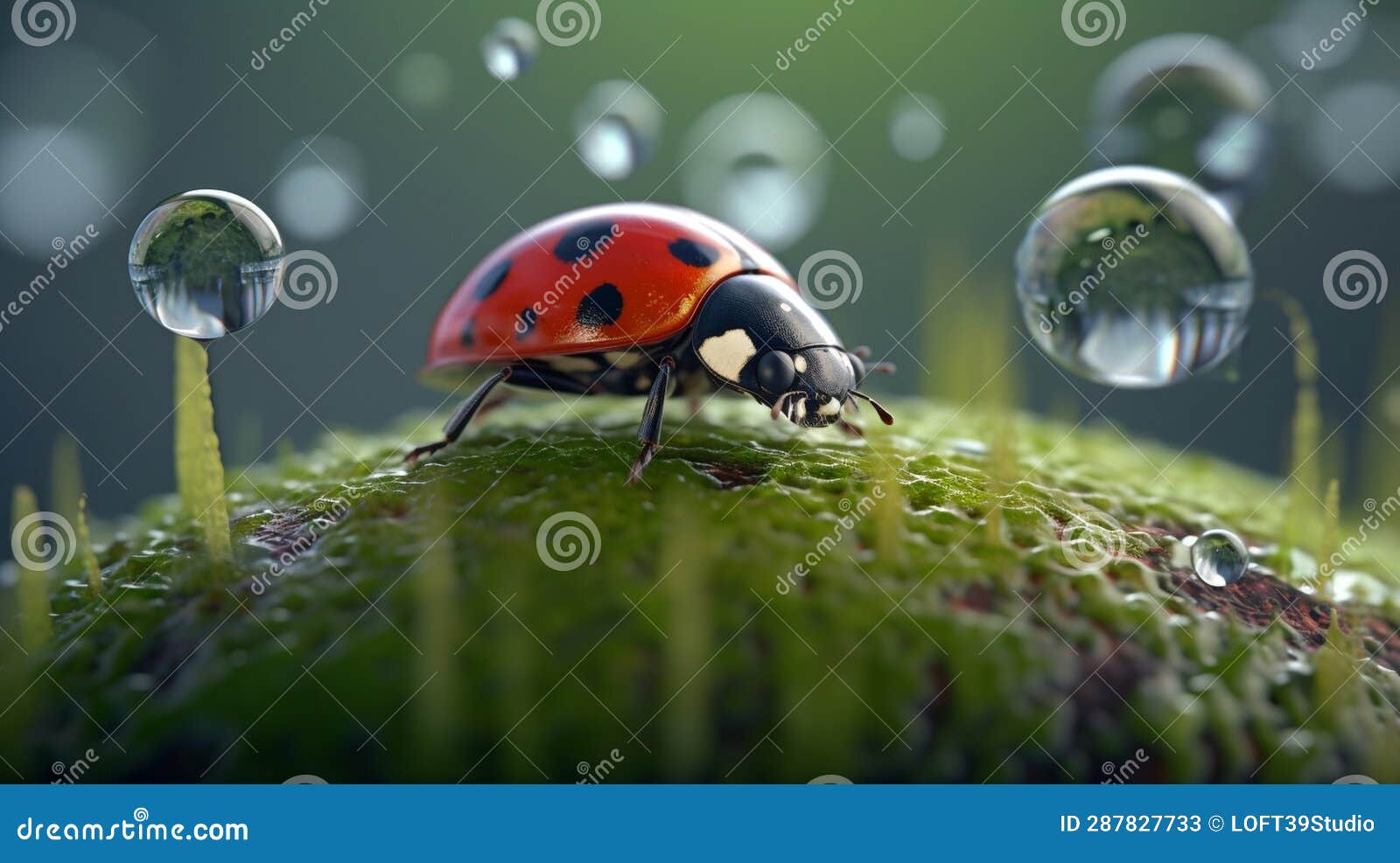 Ladybug_drinking_dew_on_the_mushrooms_in_the_1690445899190_2 Stock ...