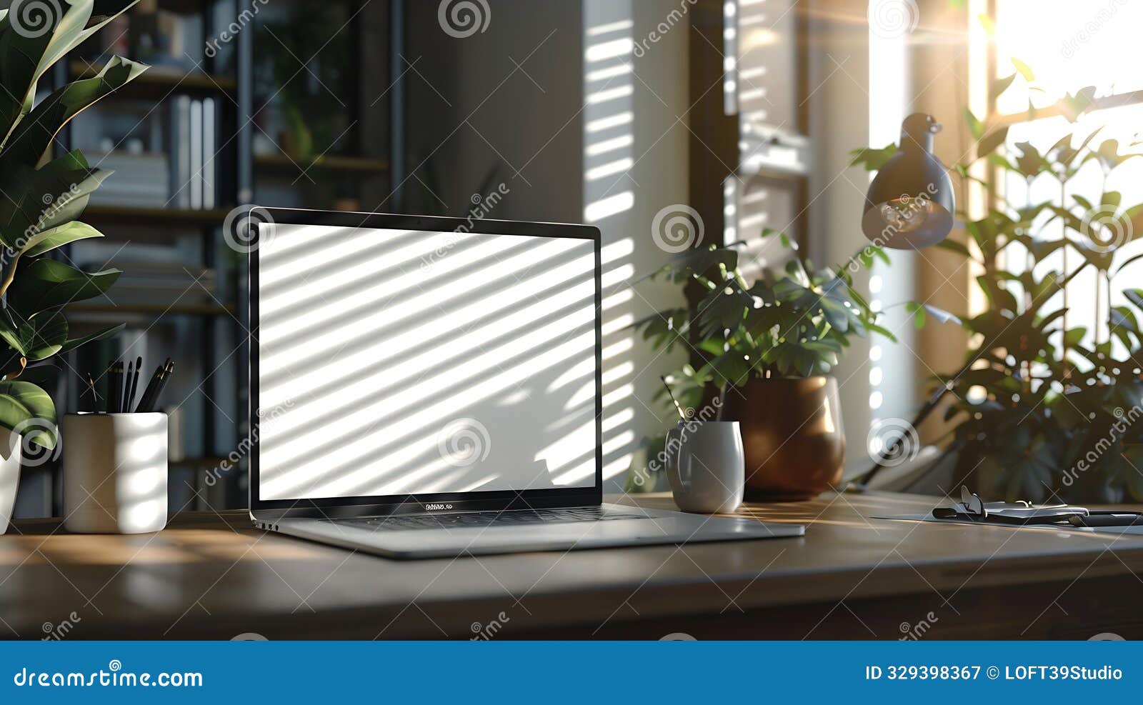 Generative AI Laptop Device Mock Up Template Design on Office Workplace ...