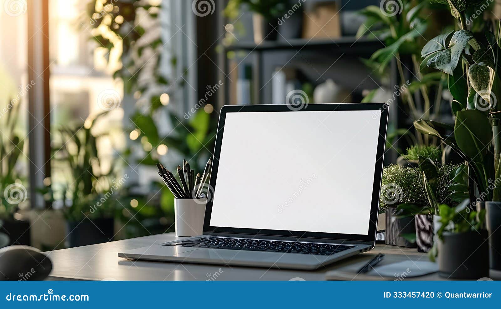 Generative AI Laptop Device Mock Up Template Design on Office Workplace ...