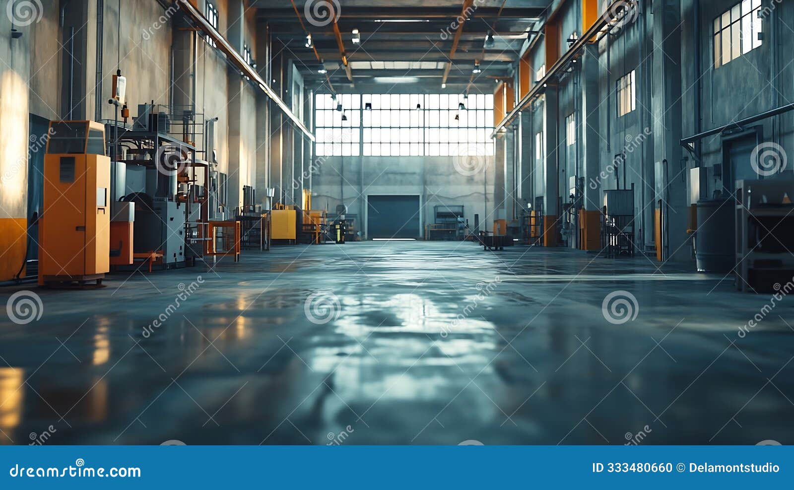 Generative AI Large Factory Workshop Space Building. Stock Illustration ...
