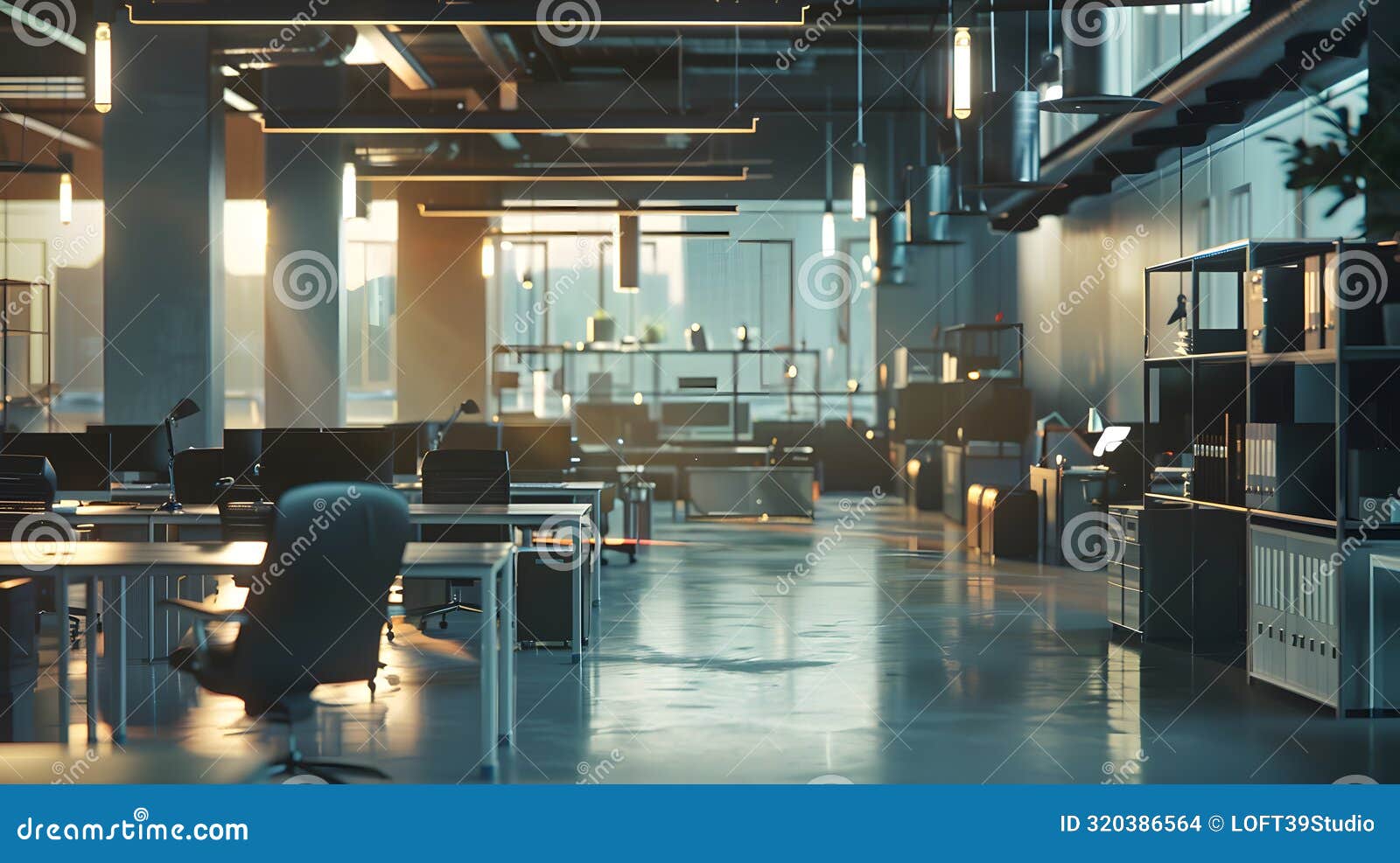 Generative AI Large Open Plan Office Interior without People Business ...