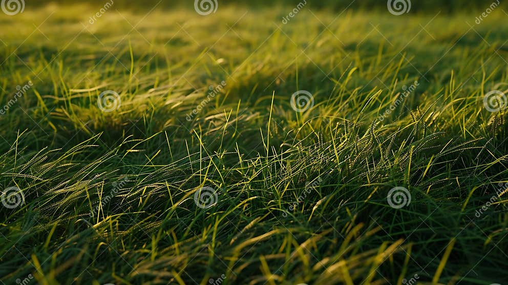 Generative Ai Lush Uncut Green Grass In Soft Evening Light Perfect
