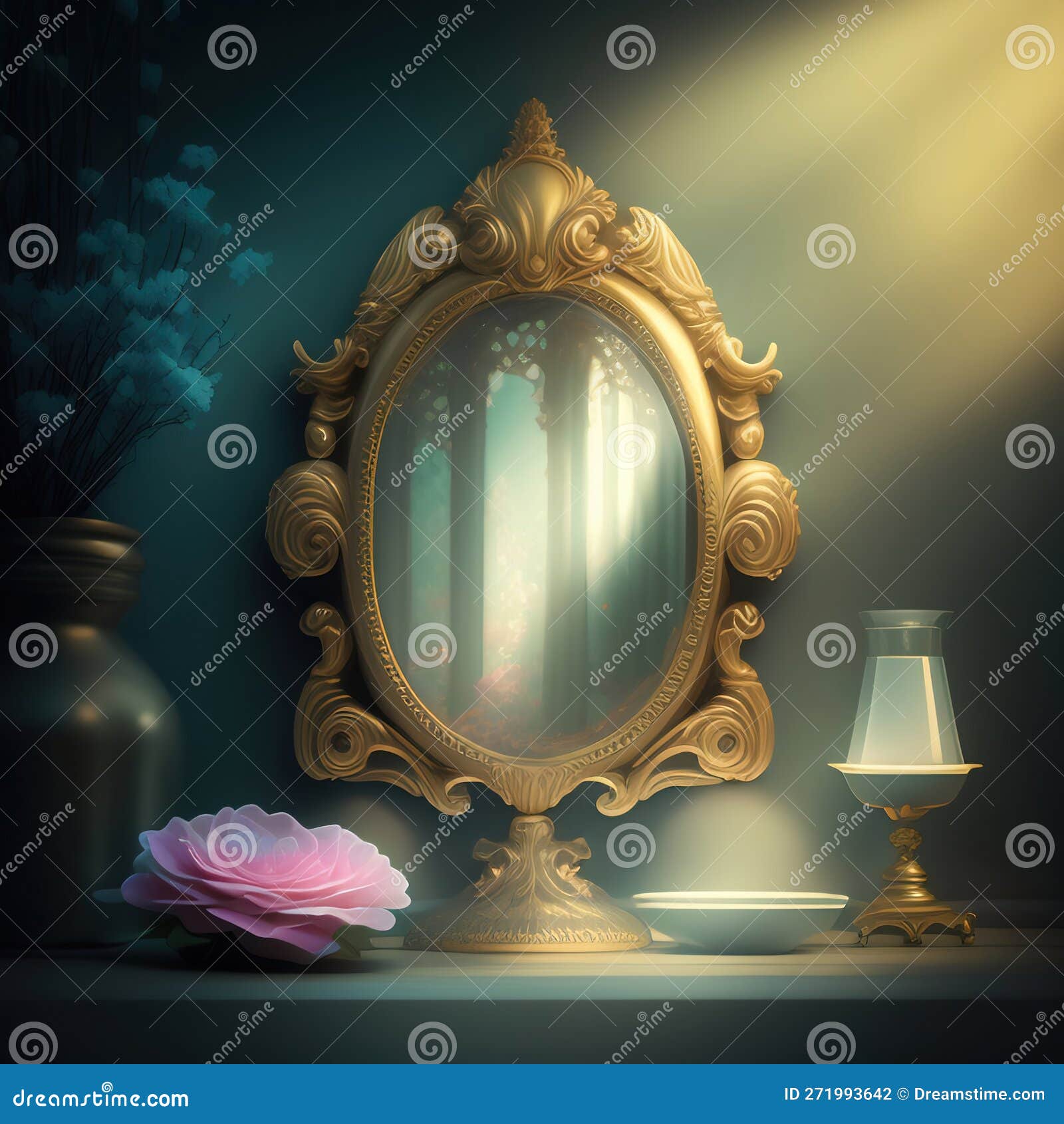 Generative AI: Magic Mirror in a Fantasy Room Stock Illustration ...