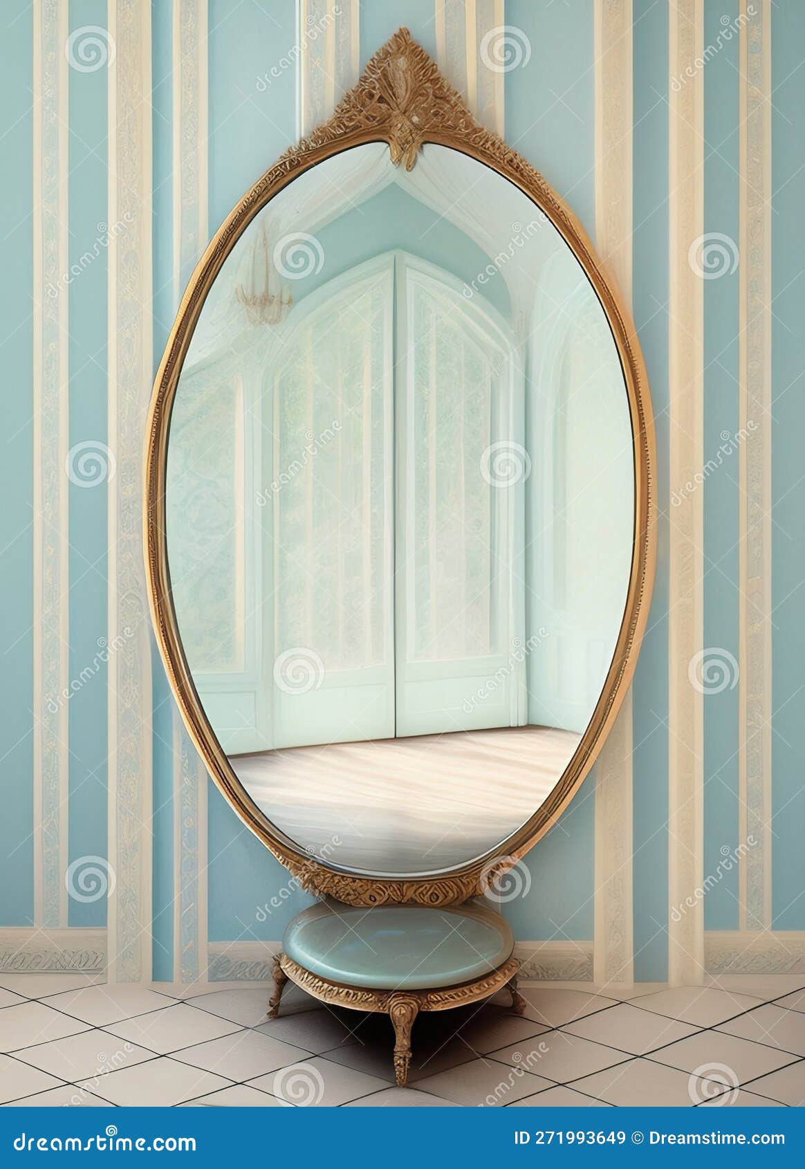 Generative AI: Magic Mirror in a Fantasy Room Stock Illustration ...
