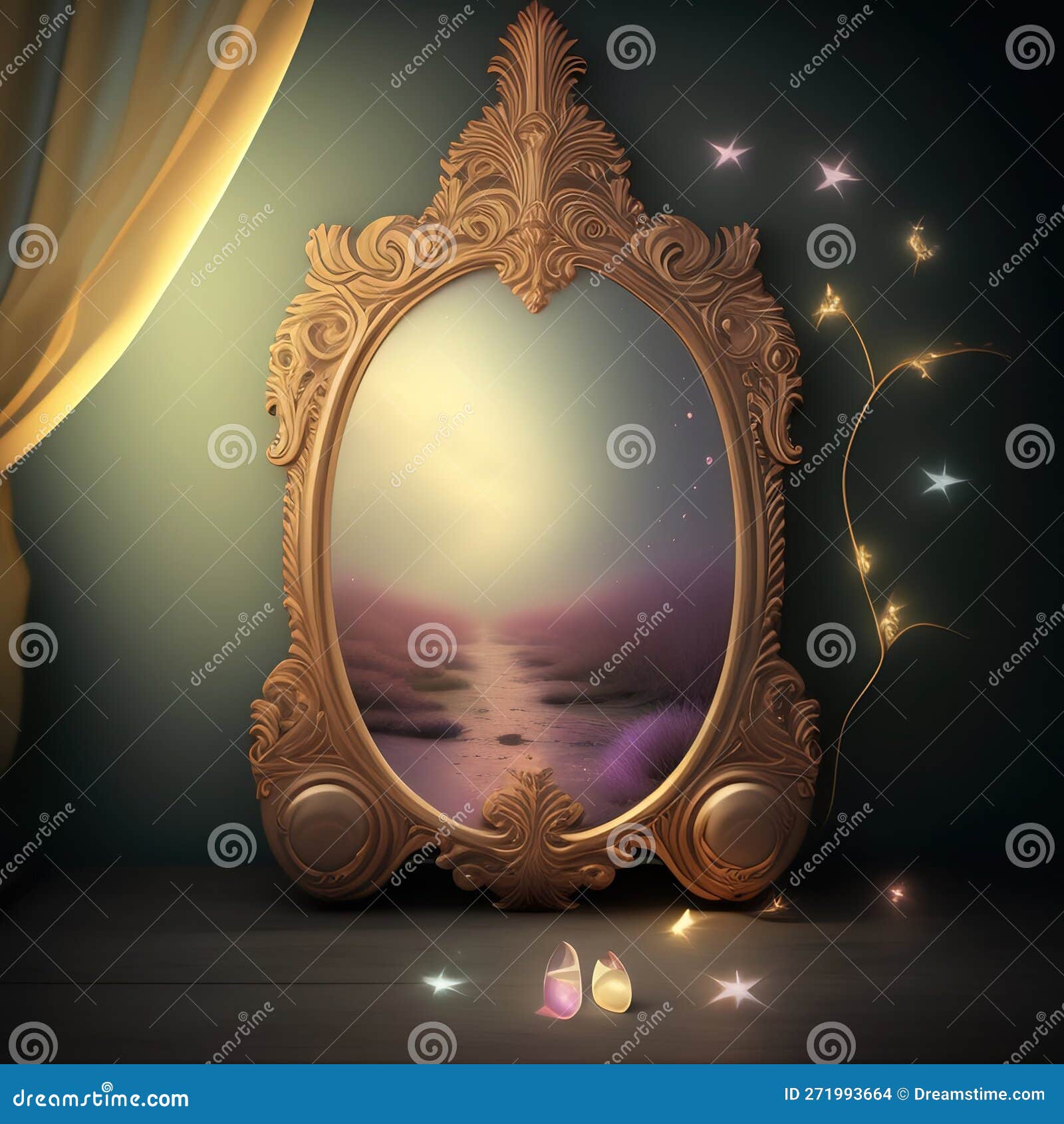 Generative AI: Magic Mirror in a Fantasy Room Stock Illustration ...