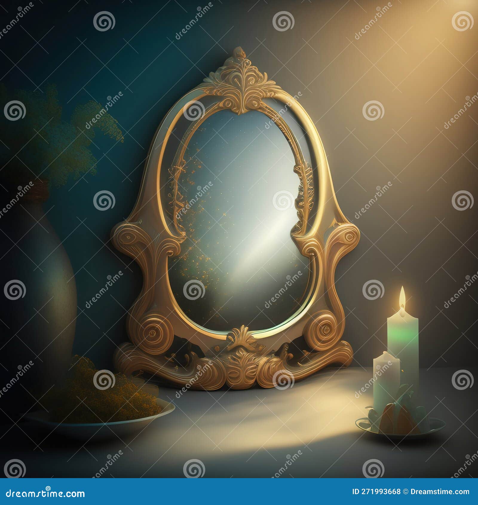 Generative AI: Magic Mirror in a Fantasy Room Stock Illustration ...