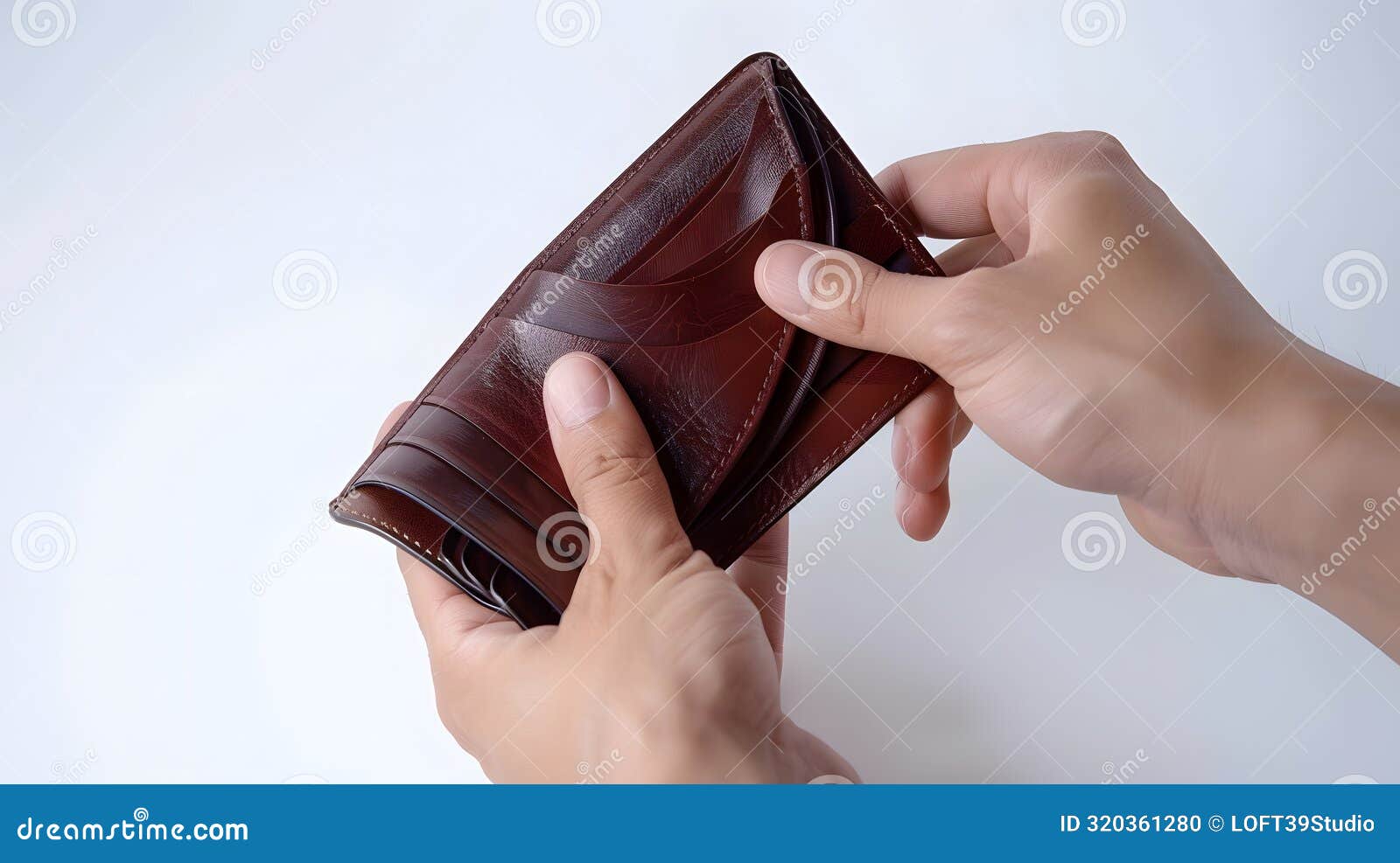 Generative AI Man Hand Open an Empty Wallet on White Background ...