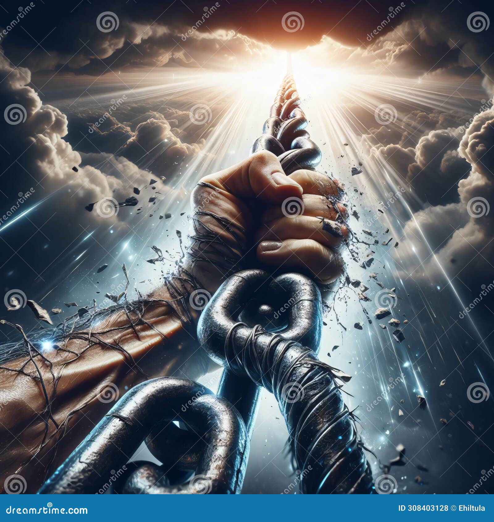 Generative AI, Man Pulling Strong Metal Chain Stock Illustration ...