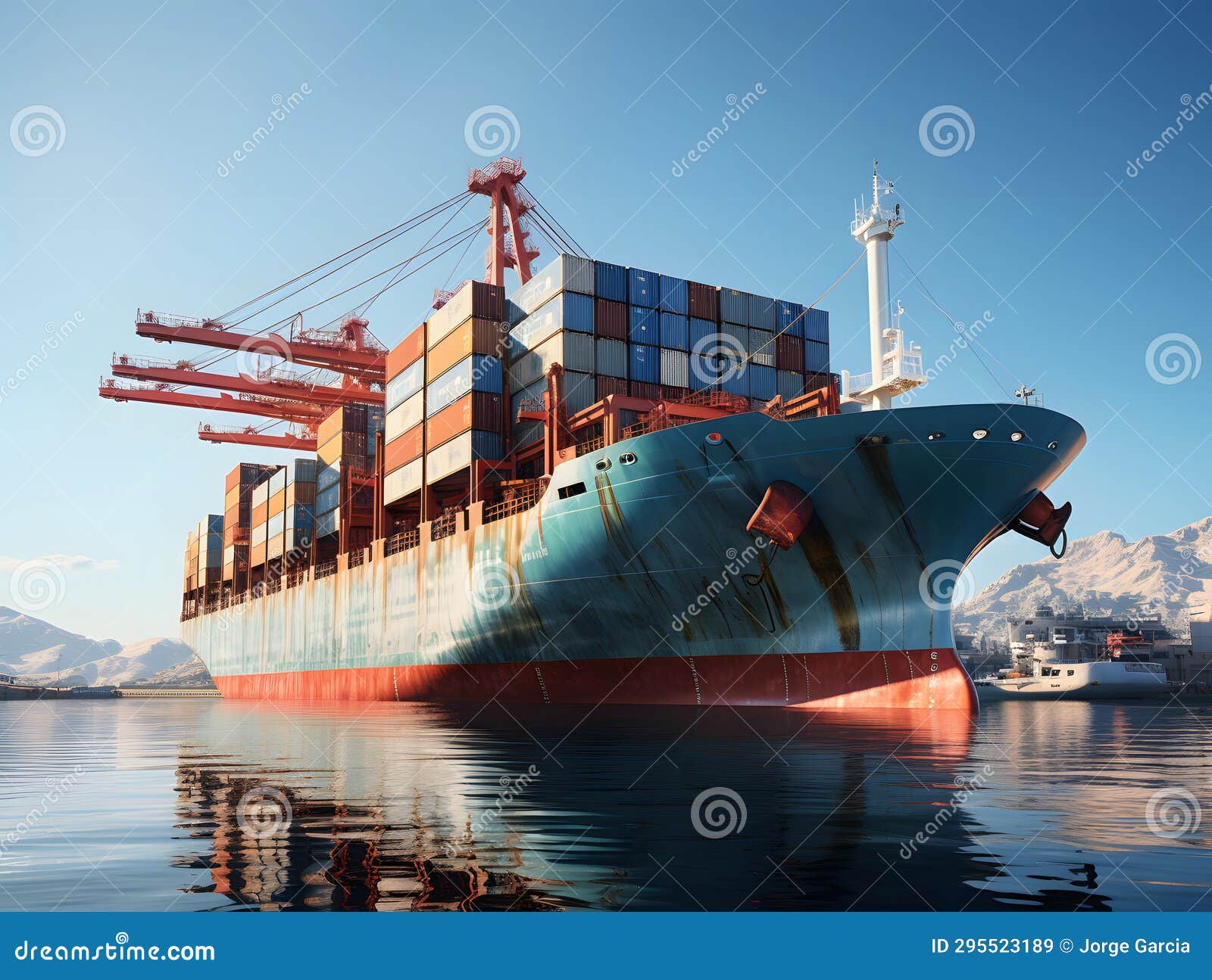 Maritime Cargo Giant, Fully Loaded Container Ship Docks At Port ...