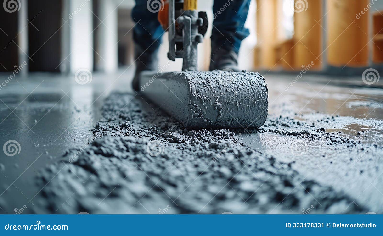 Concrete Screed Work A Master With A Needle Roller For New Screed ...