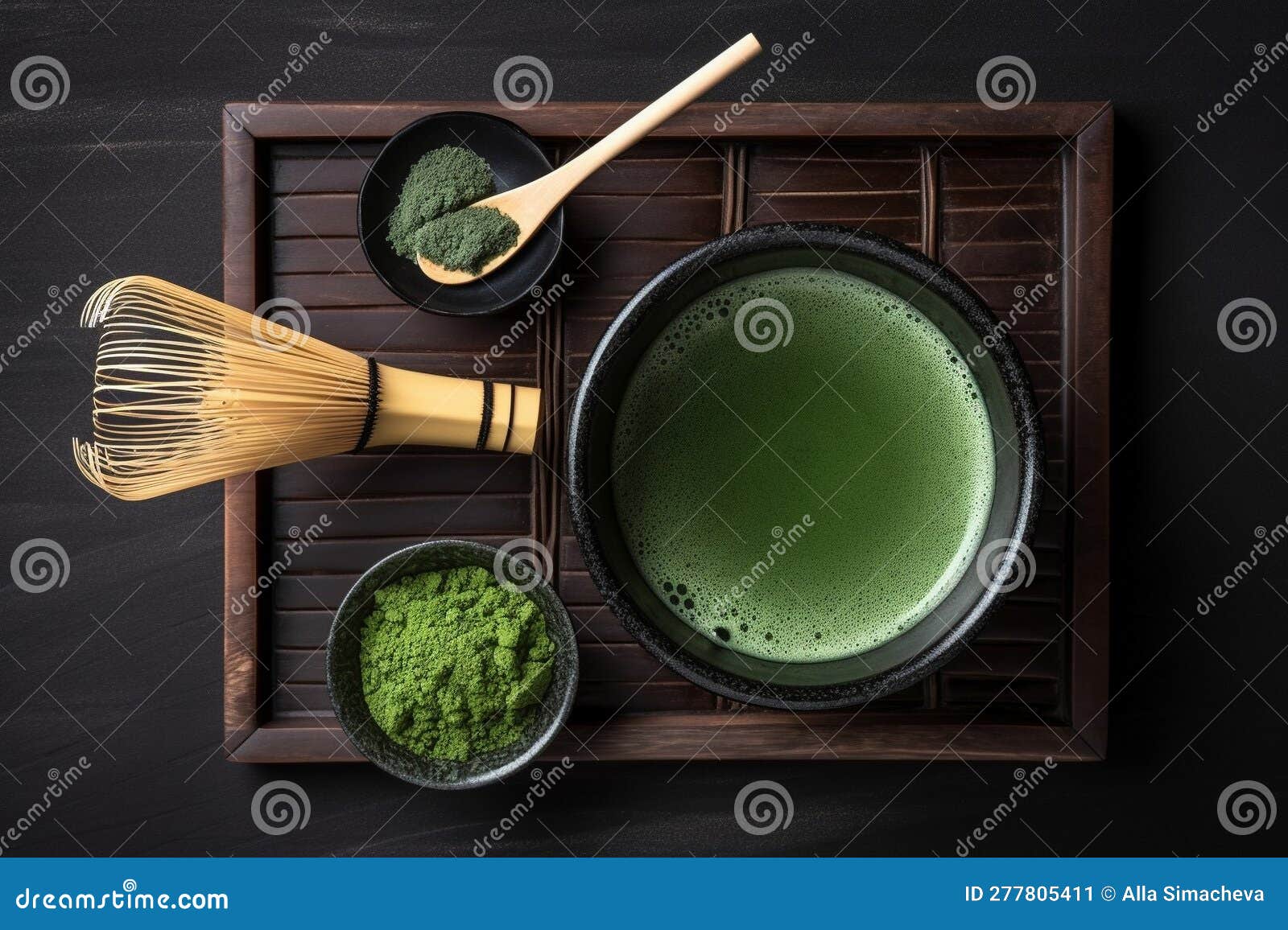 Generative AI Matcha Green Tea Ice Latte With Matcha Powder And Bamboo ...