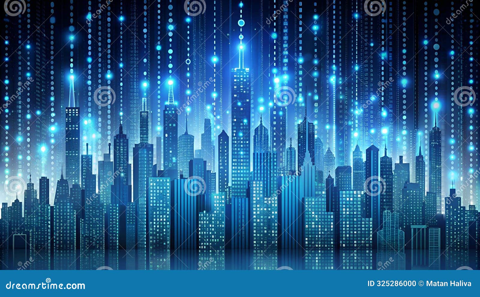 Binary Code in Form of Futuristic City, Vector Stock Illustration ...