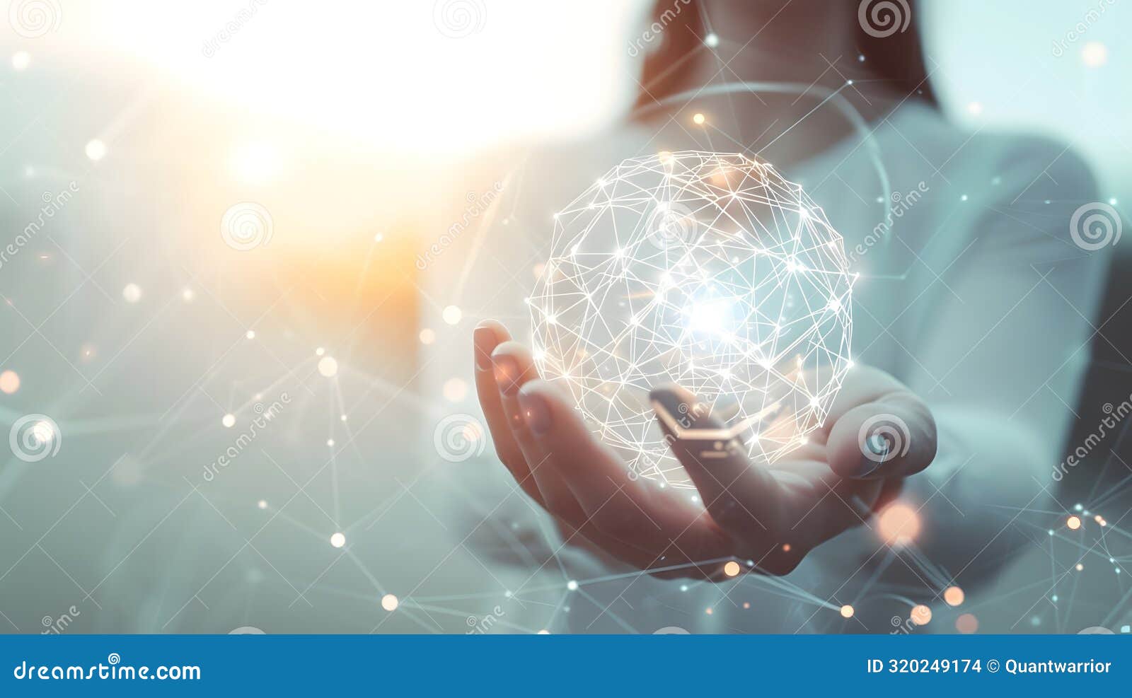 Generative AI Metaverse Virtual Technology.Woman Hand Holding Global ...