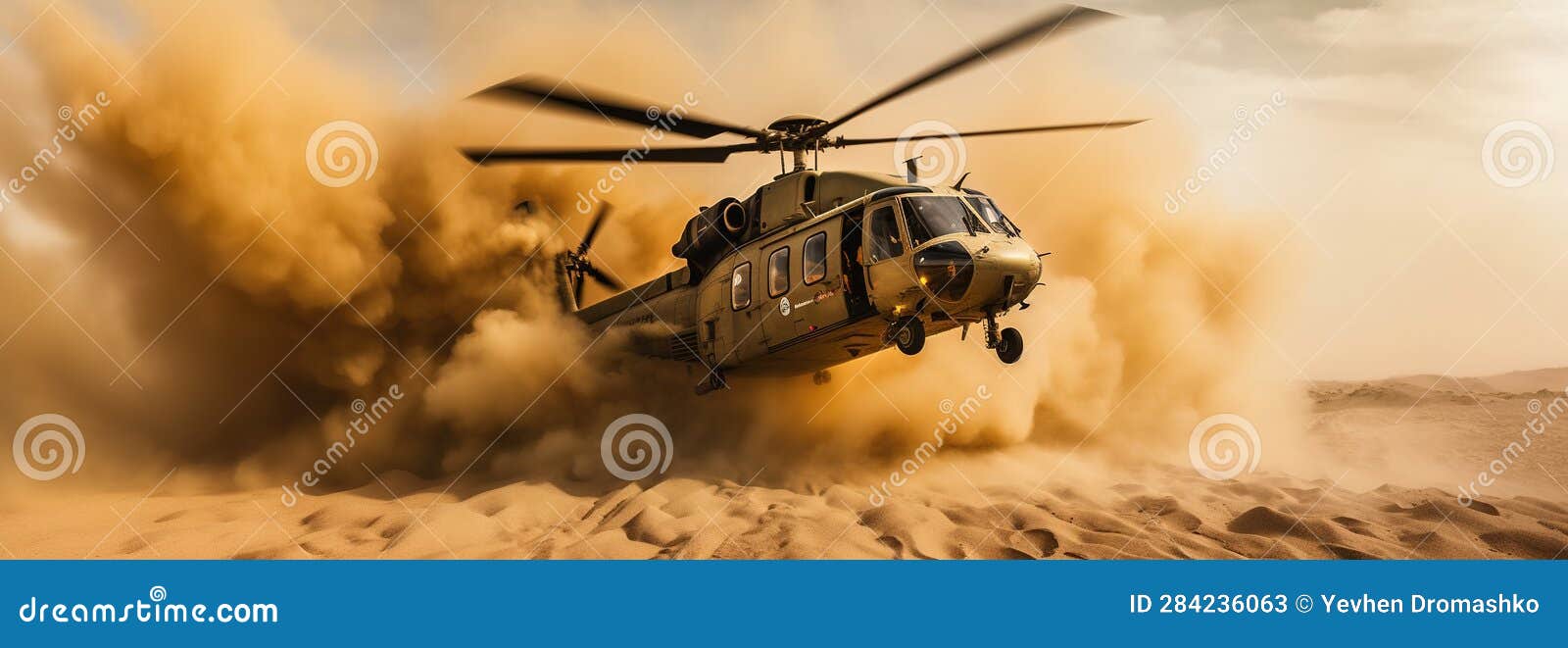 Generative AI, Military Helicopter Takes Off in Thick Dust Stock ...