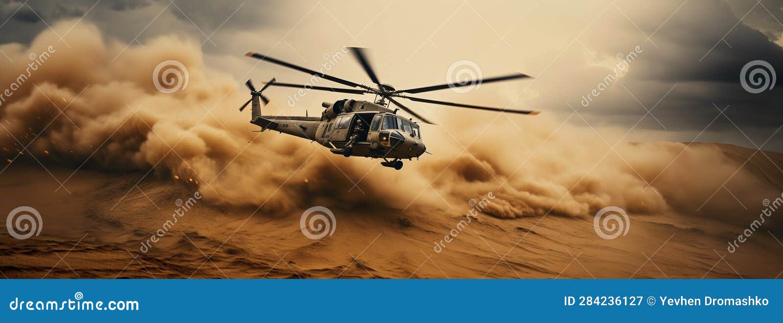Generative AI, Military Helicopter Takes Off in Thick Dust Stock ...