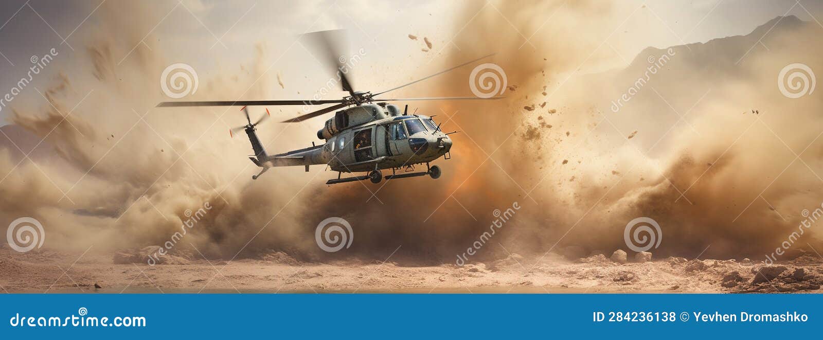 Generative AI, Military Helicopter Takes Off in Thick Dust Stock ...