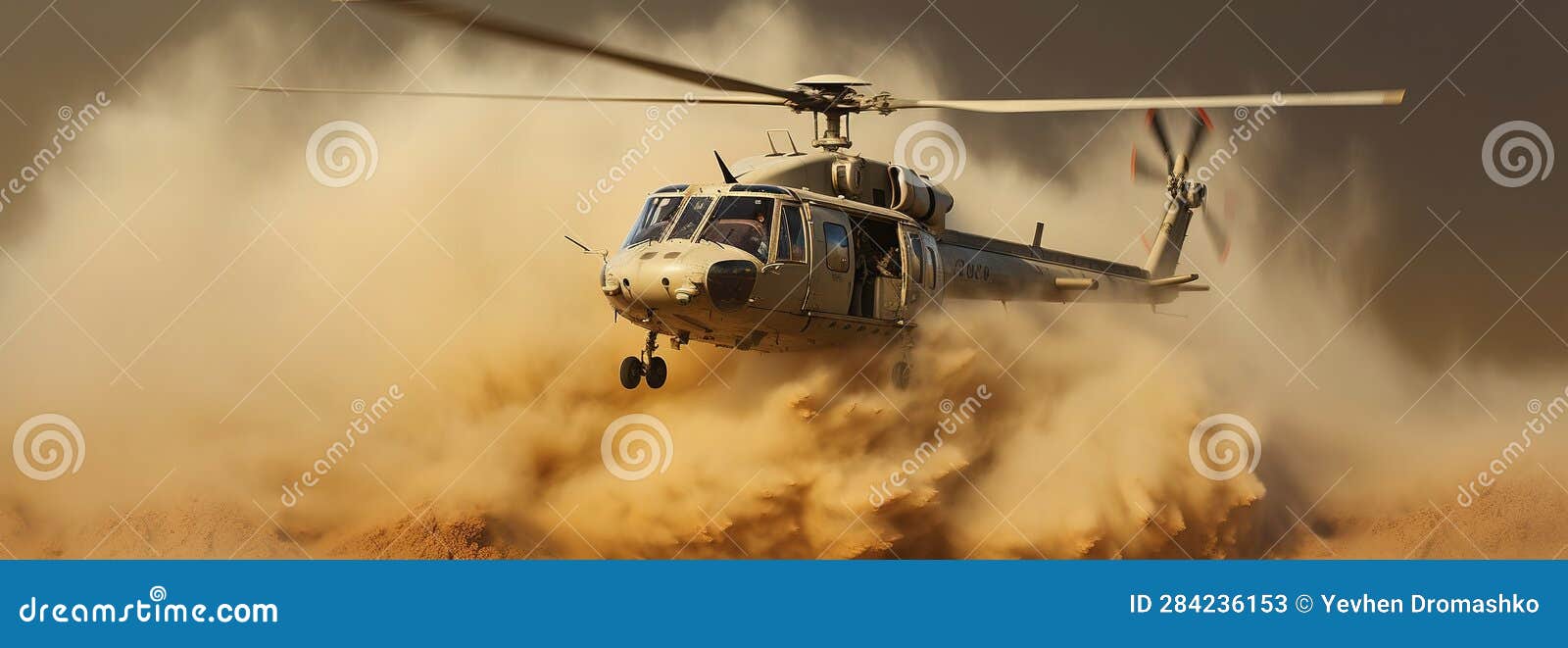 Generative AI, Military Helicopter Takes Off in Thick Dust Stock ...