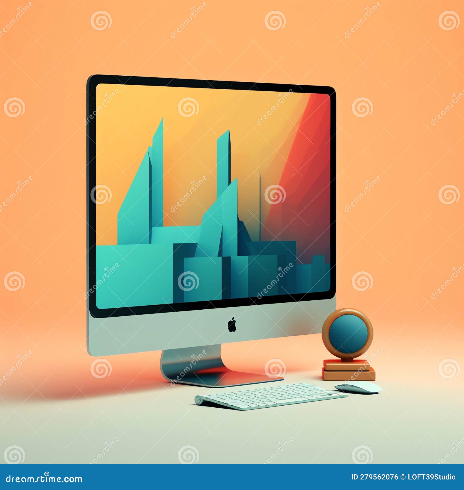 Generative AI Mock Up Desktop Computer- Stock Illustration ...