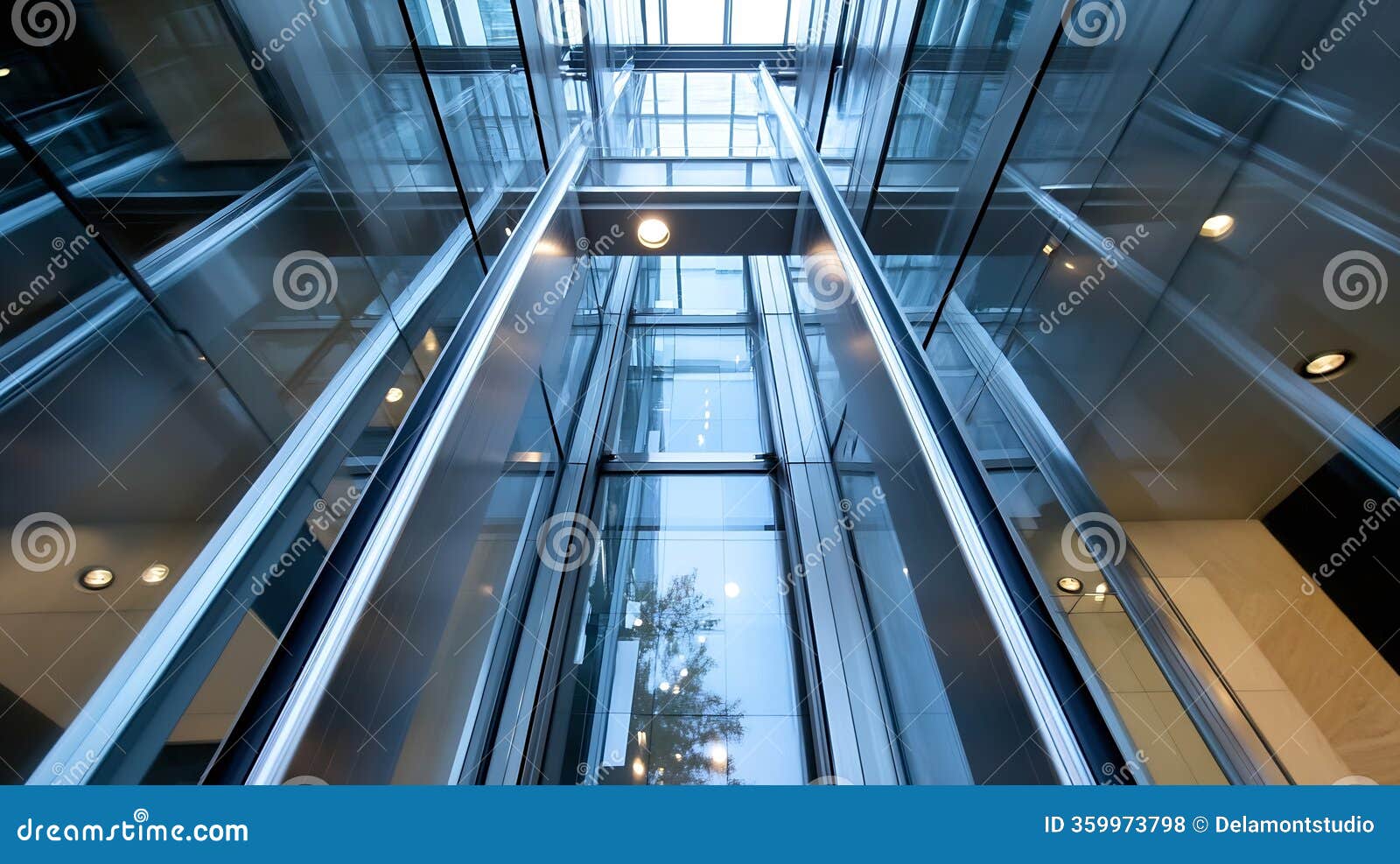 Generative AI Modern Architectural Interior Featuring Glass Elevators with a Sleek and ...