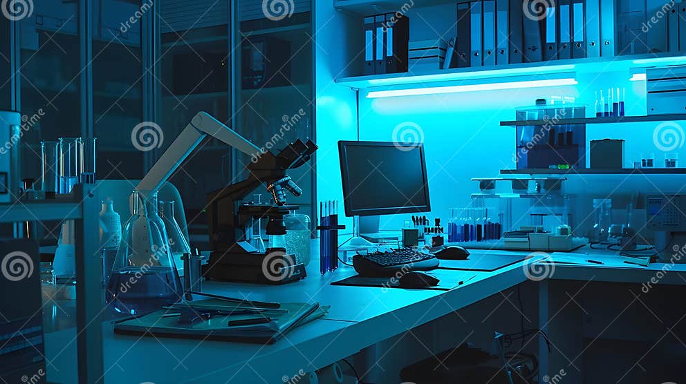 Generative AI Modern Medical Research Laboratory Empty Workplace of a ...