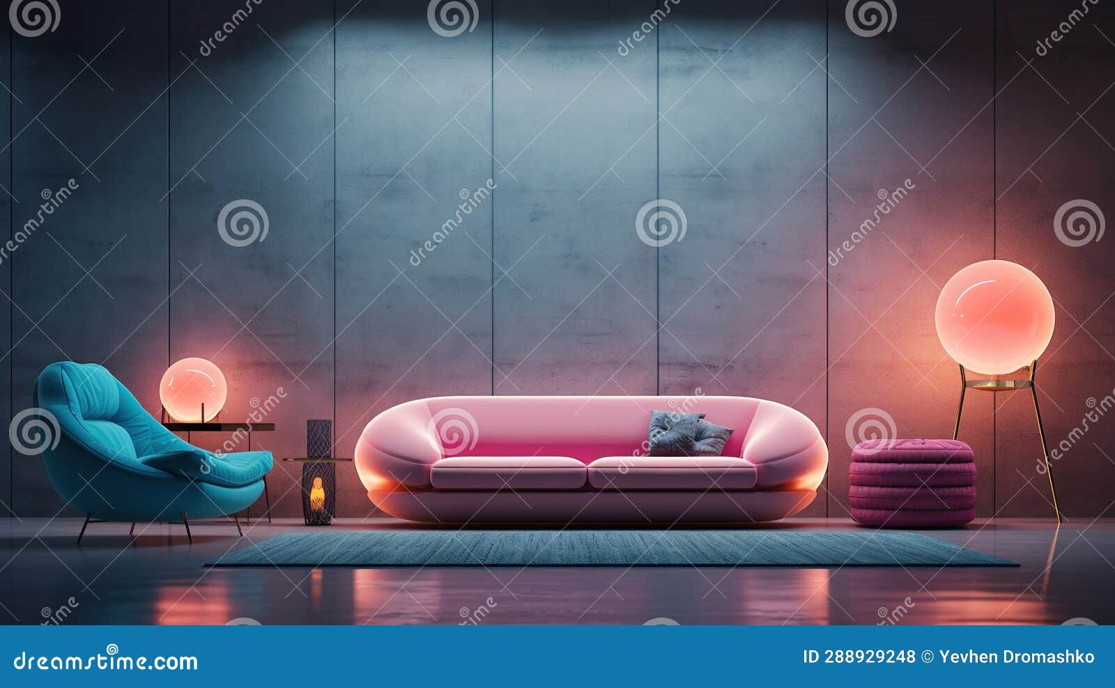 Generative AI, Modern Neon Minimalistic Interior, Blue and Pink Colors ...