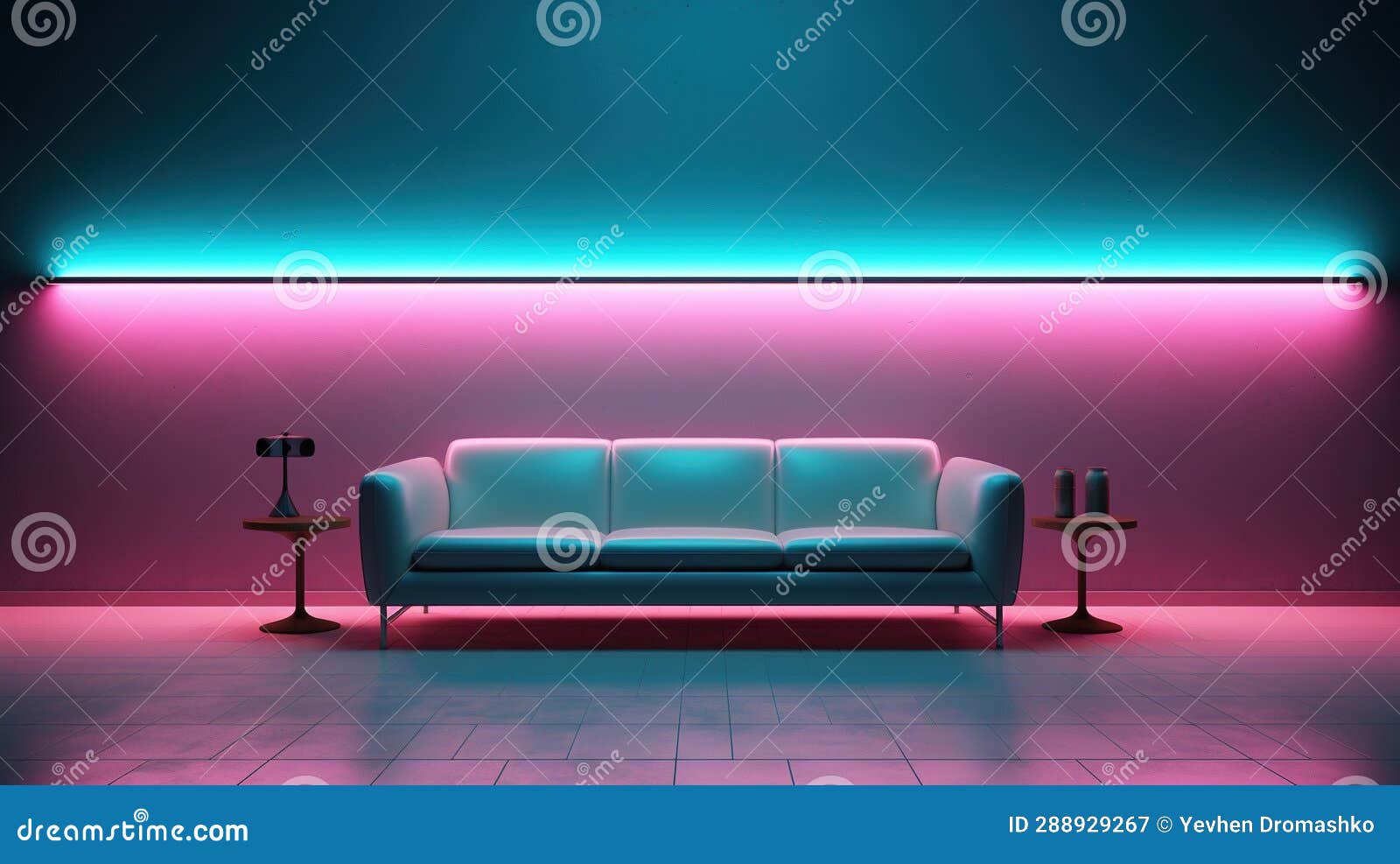Generative AI, Modern Neon Minimalistic Interior, Blue and Pink Colors ...
