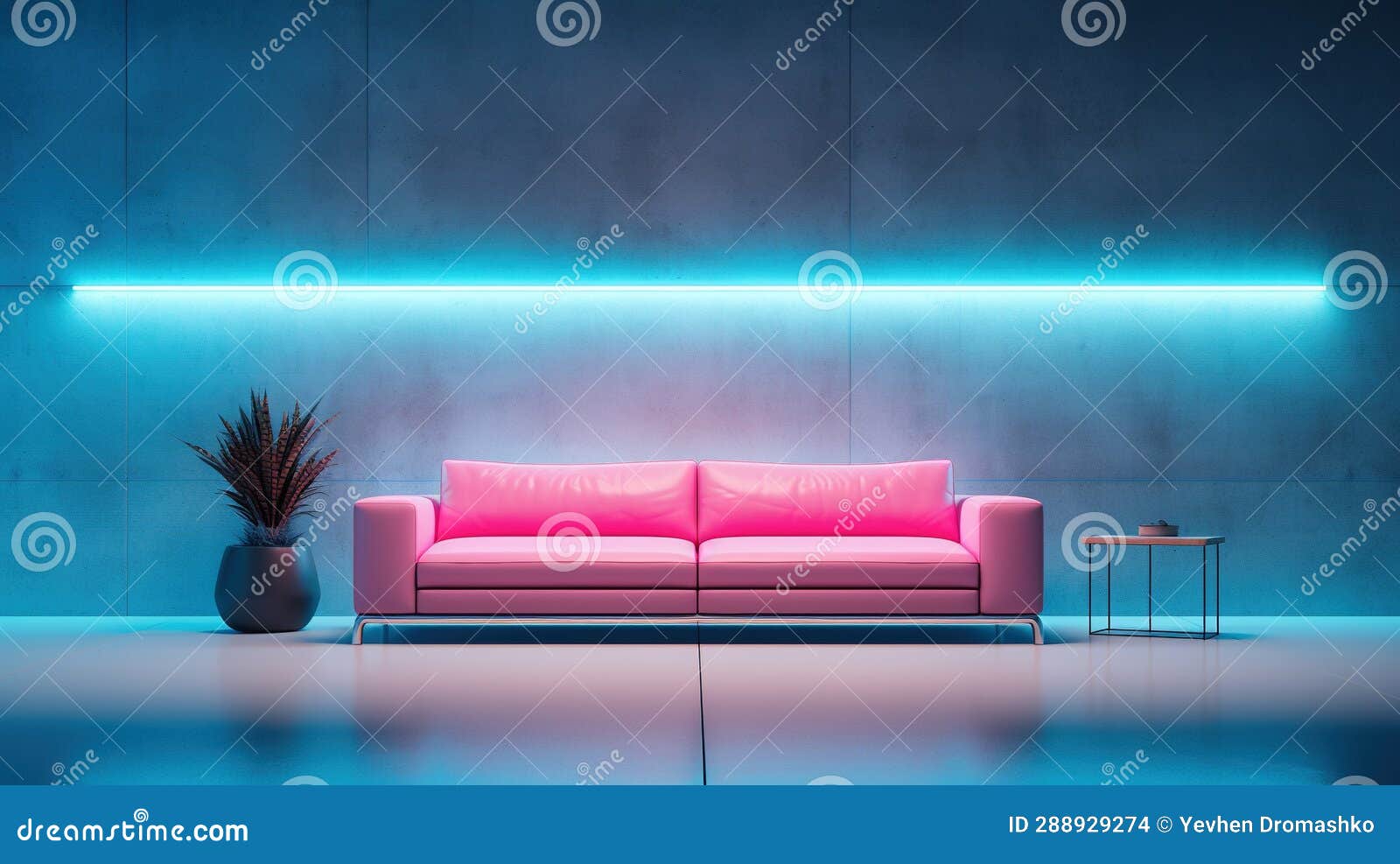 Generative AI, Modern Neon Minimalistic Interior, Blue and Pink Colors ...