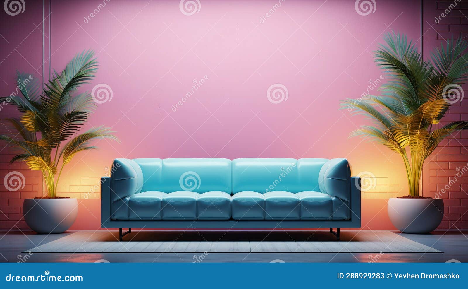 Generative AI, Modern Neon Minimalistic Interior, Blue and Pink Colors ...