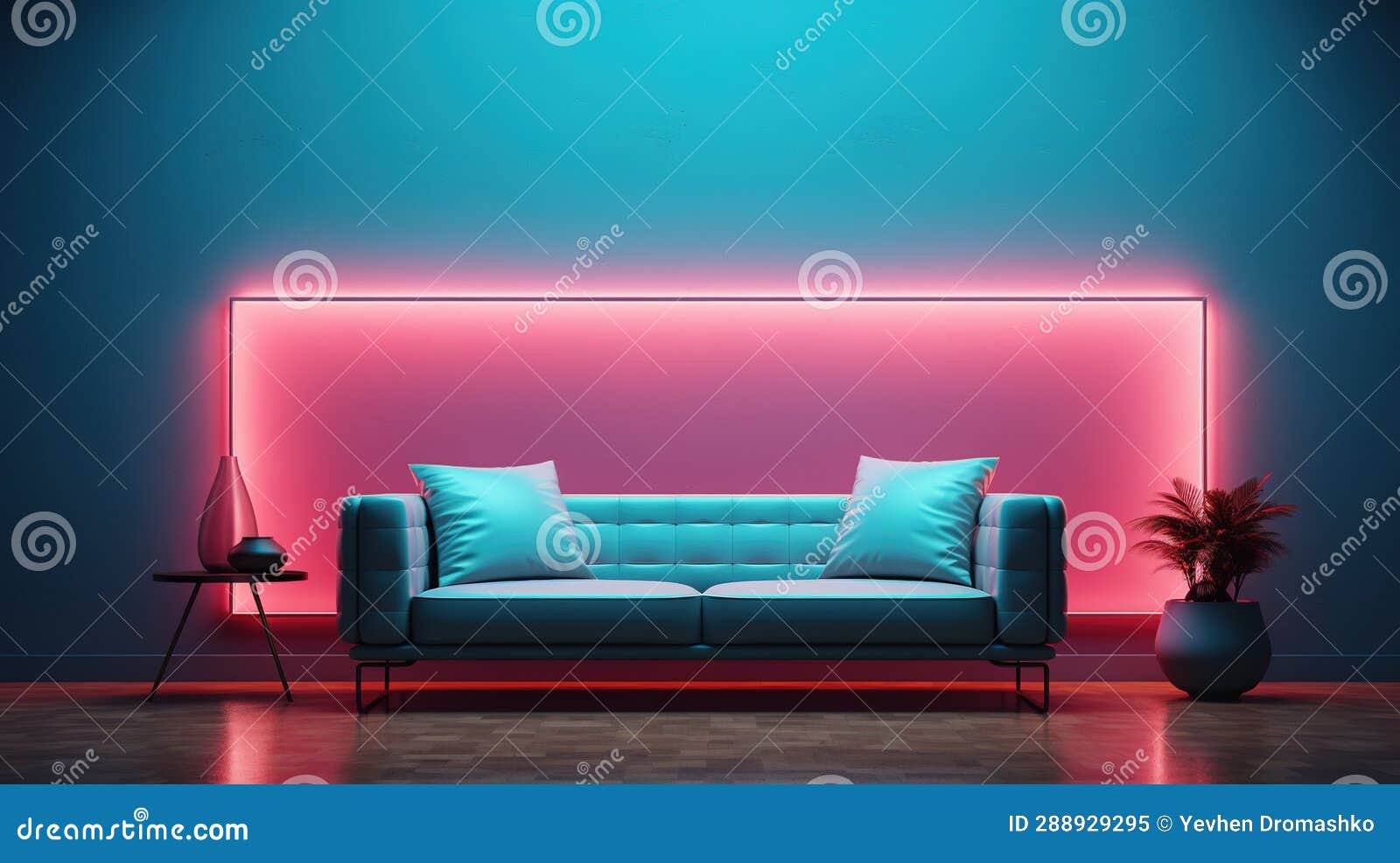 Generative AI, Modern Neon Minimalistic Interior, Blue and Pink Colors ...