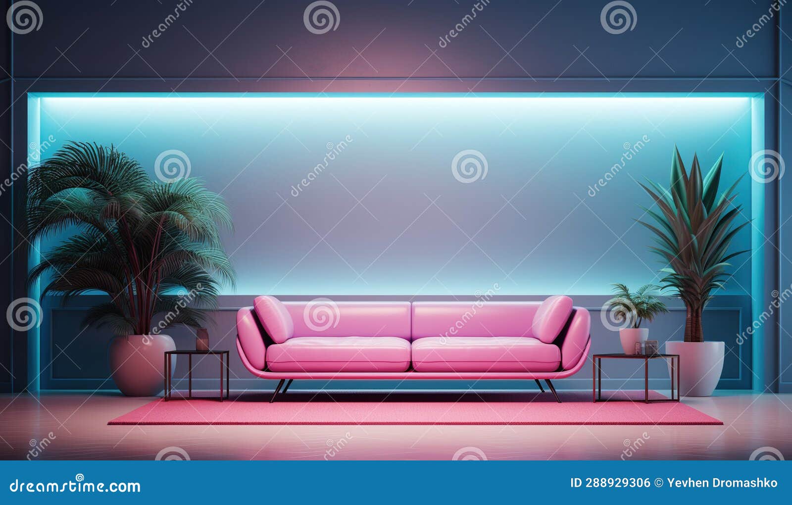 Generative AI, Modern Neon Minimalistic Interior, Blue and Pink Colors ...