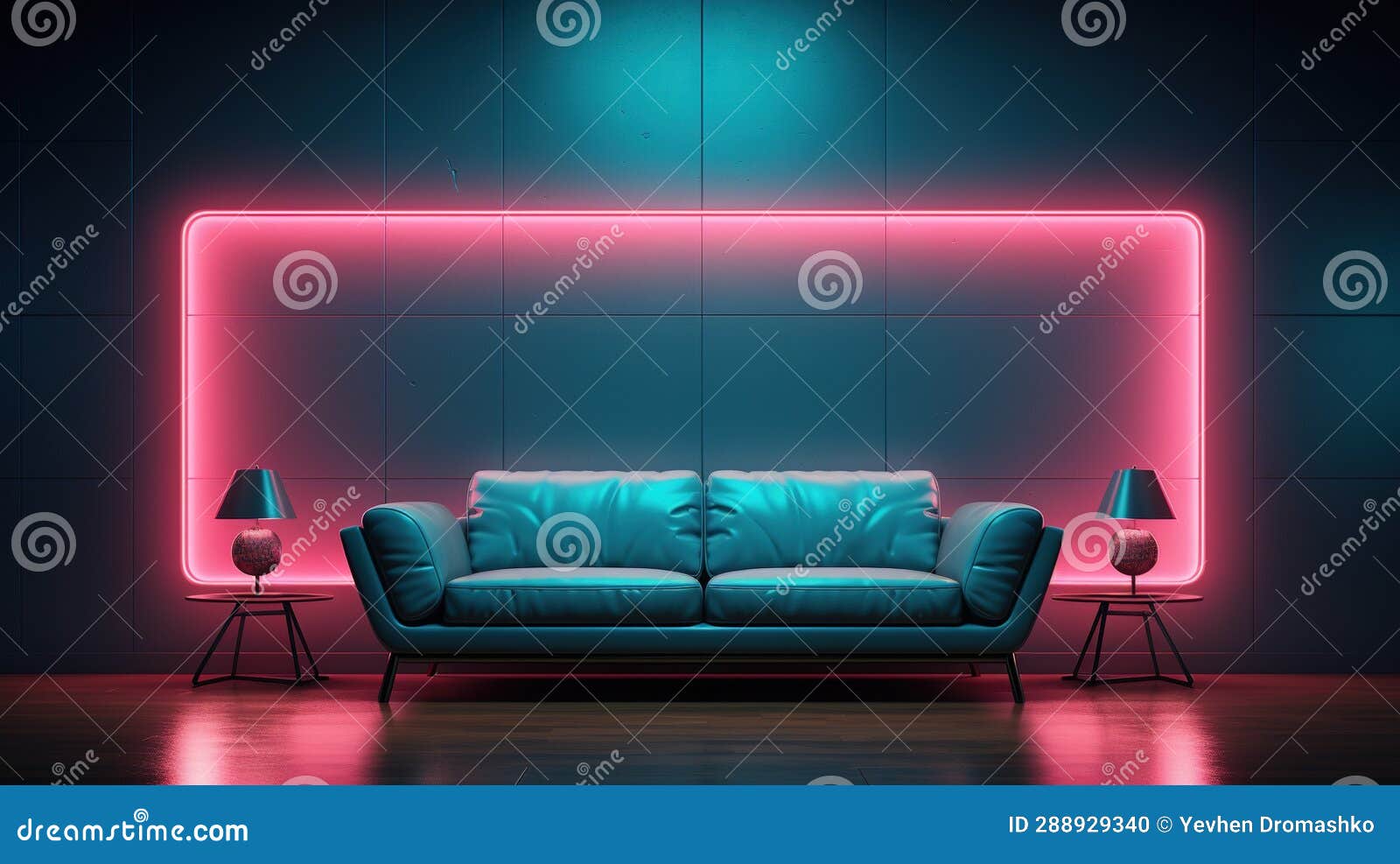 Generative AI, Modern Neon Minimalistic Interior, Blue and Pink Colors ...