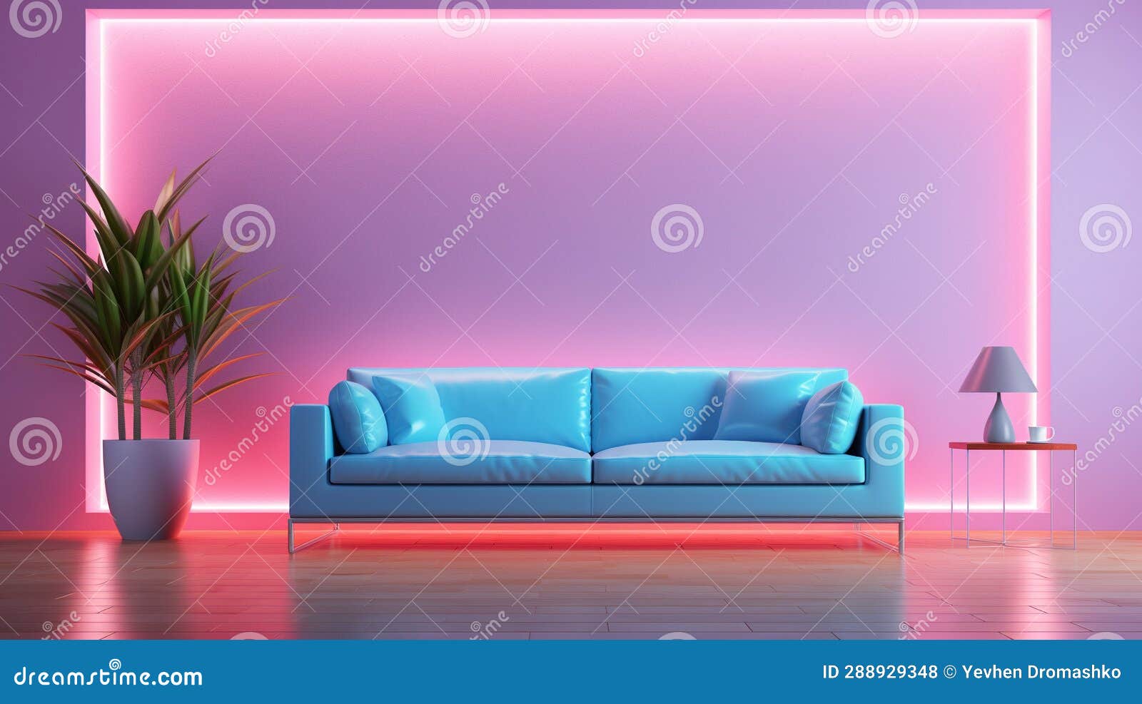 Generative AI, Modern Neon Minimalistic Interior, Blue and Pink Colors ...