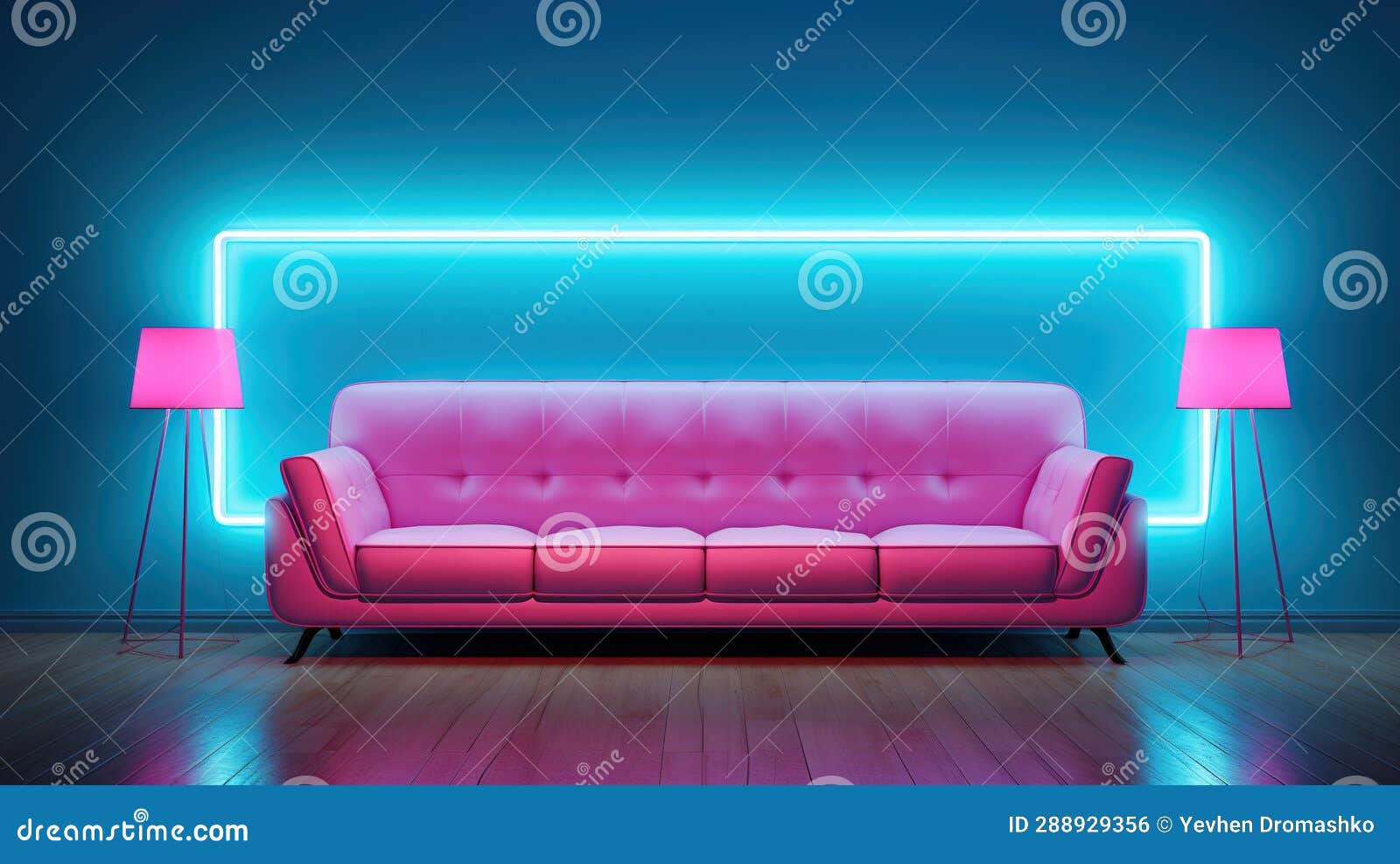 Generative AI, Modern Neon Minimalistic Interior, Blue and Pink Colors ...