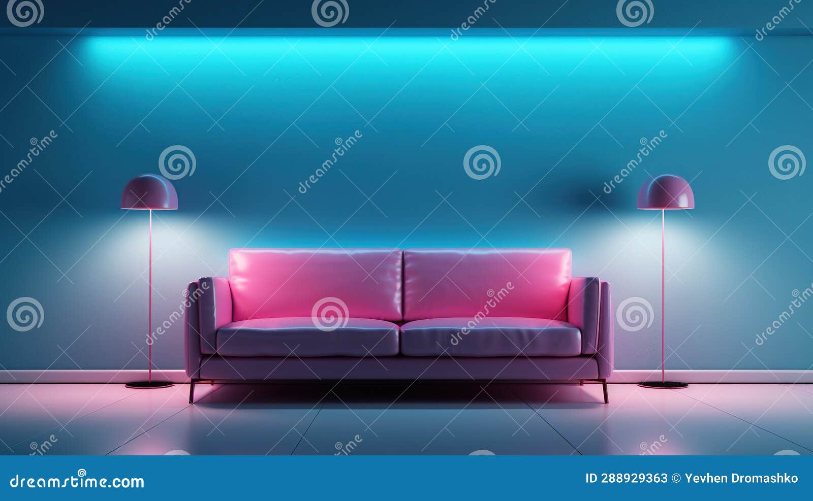 Generative AI, Modern Neon Minimalistic Interior, Blue and Pink Colors ...