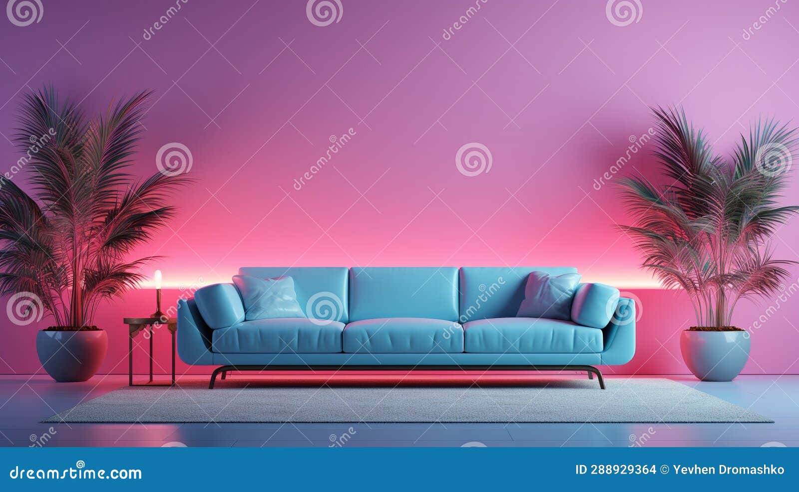 Generative AI, Modern Neon Minimalistic Interior, Blue and Pink Colors ...