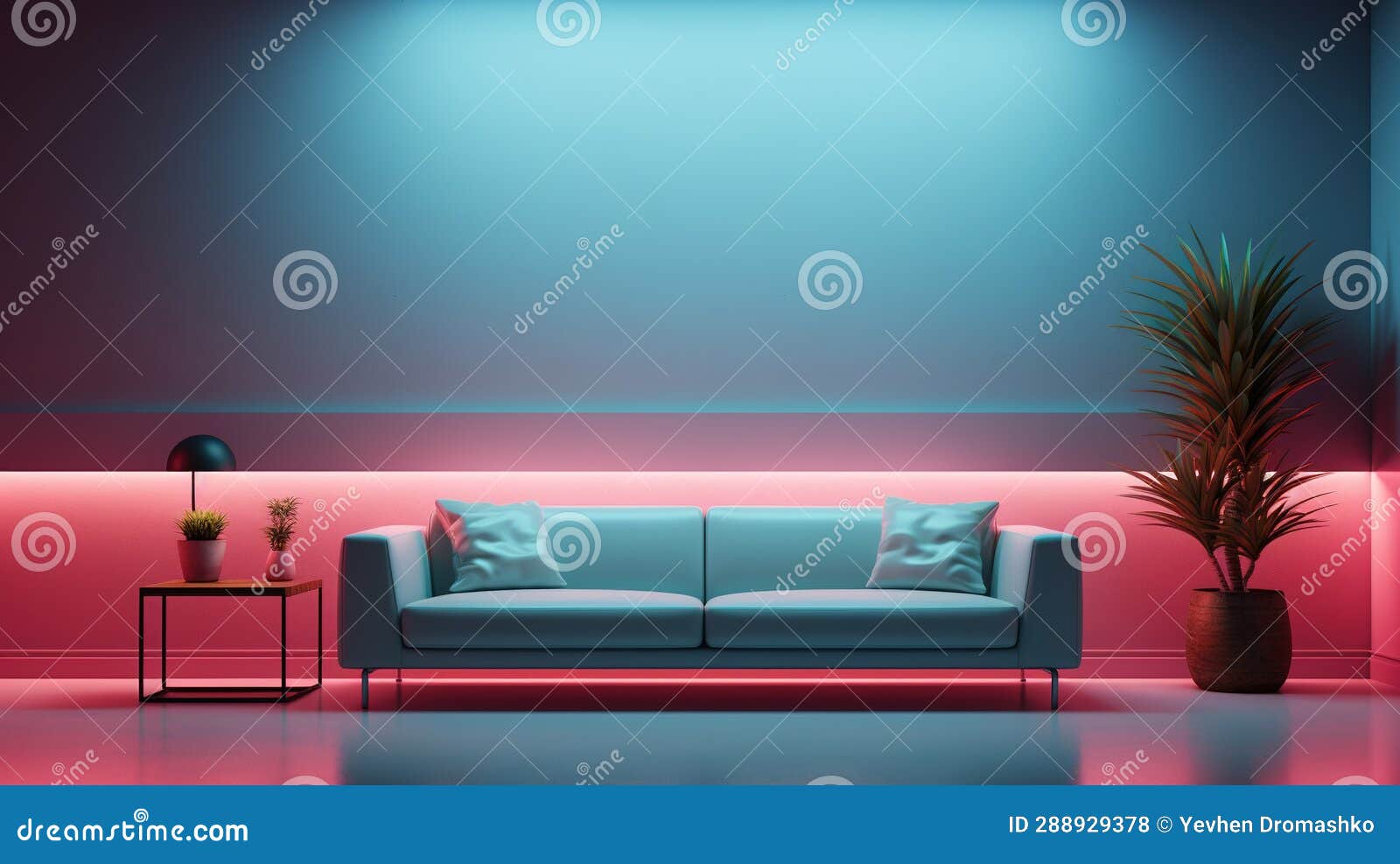 Generative AI, Modern Neon Minimalistic Interior, Blue and Pink Colors ...