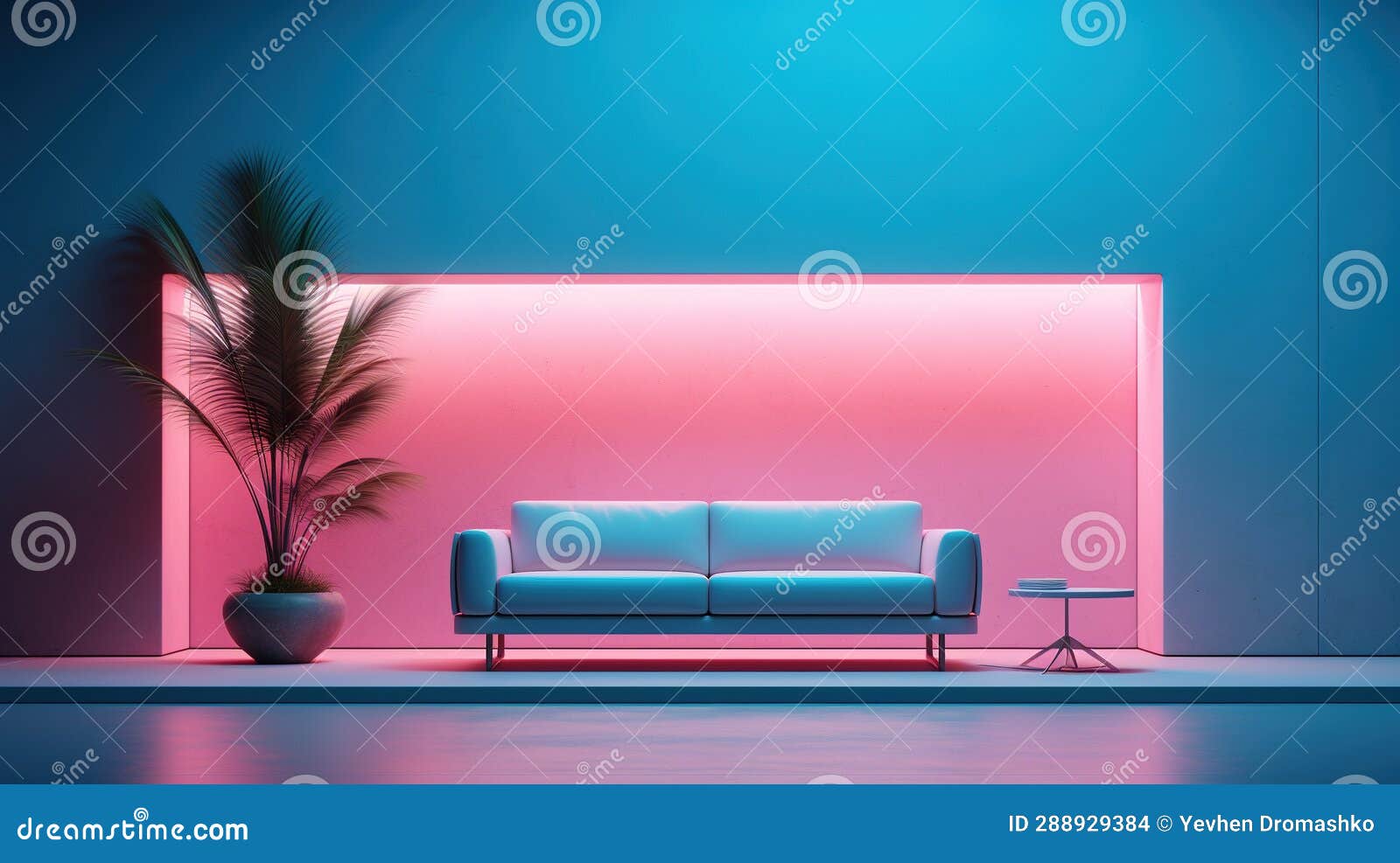 Generative AI, Modern Neon Minimalistic Interior, Blue and Pink Colors ...