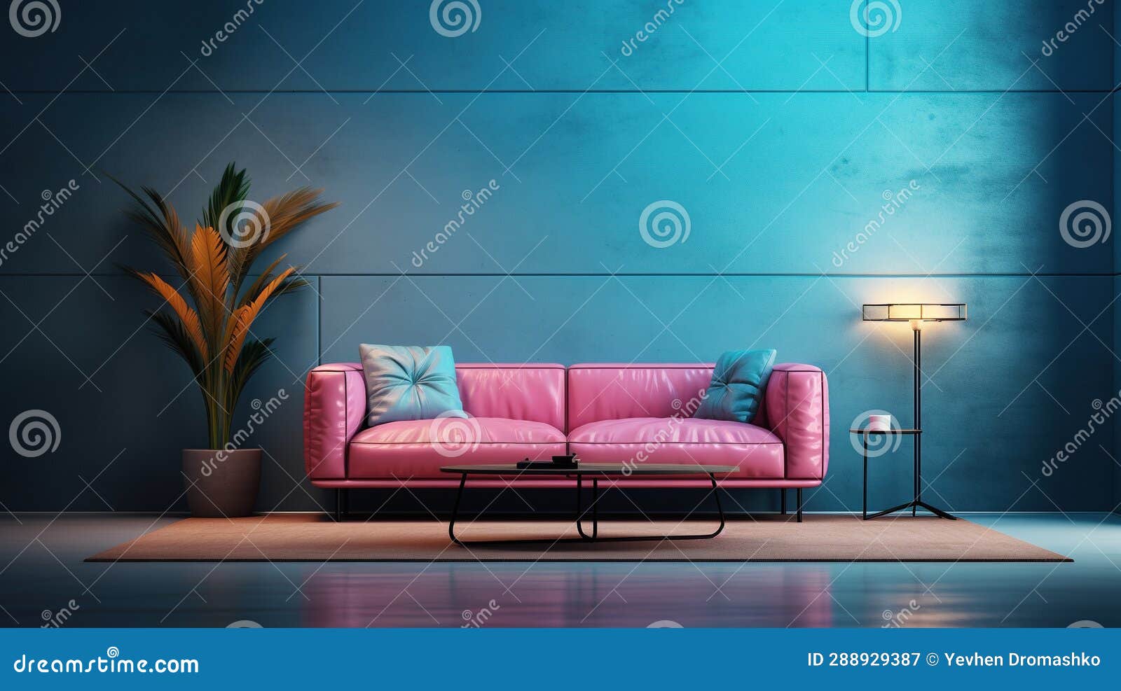 Generative AI, Modern Neon Minimalistic Interior, Blue and Pink Colors ...