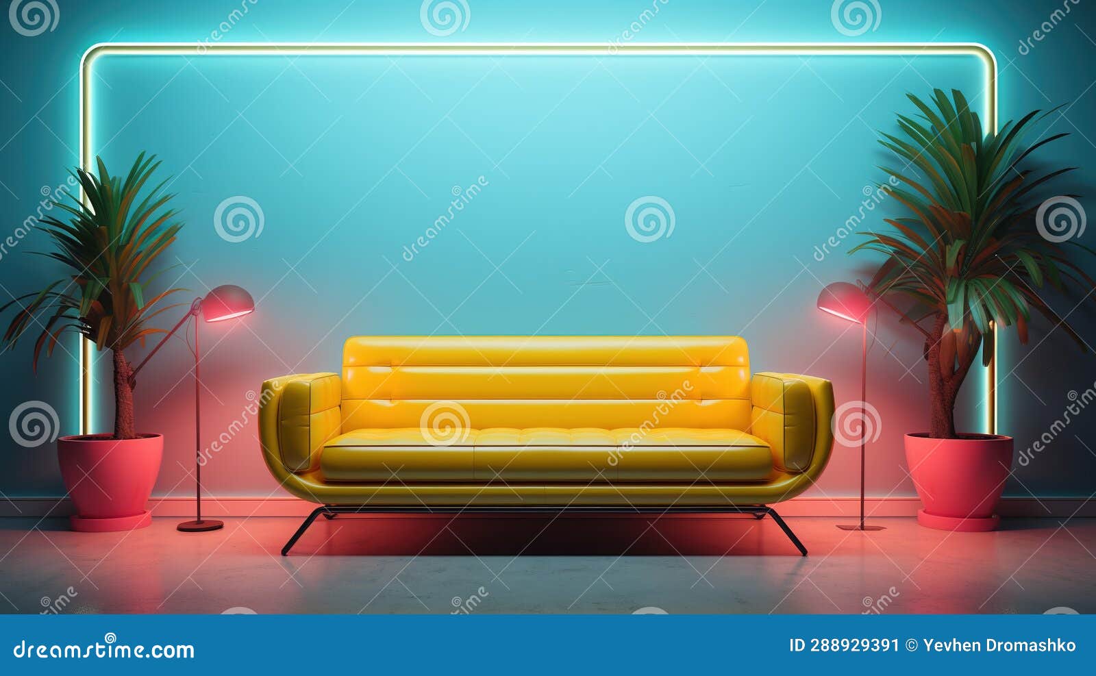 Generative AI, Modern Neon Minimalistic Interior, Blue and Pink Colors ...