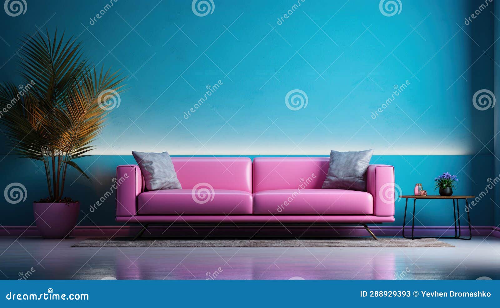 Generative AI, Modern Neon Minimalistic Interior, Blue and Pink Colors ...