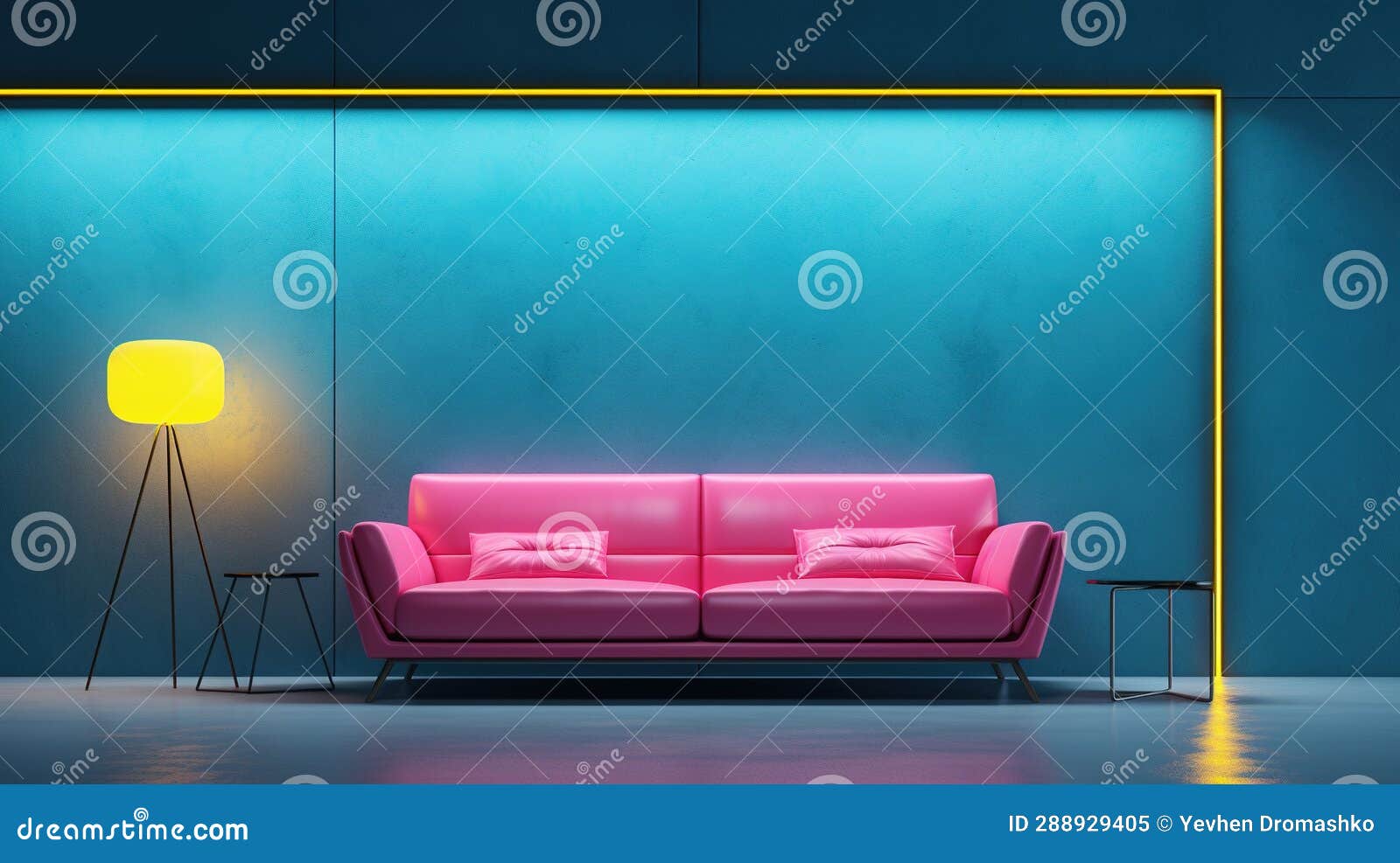 Generative AI, Modern Neon Minimalistic Interior, Blue and Pink Colors ...