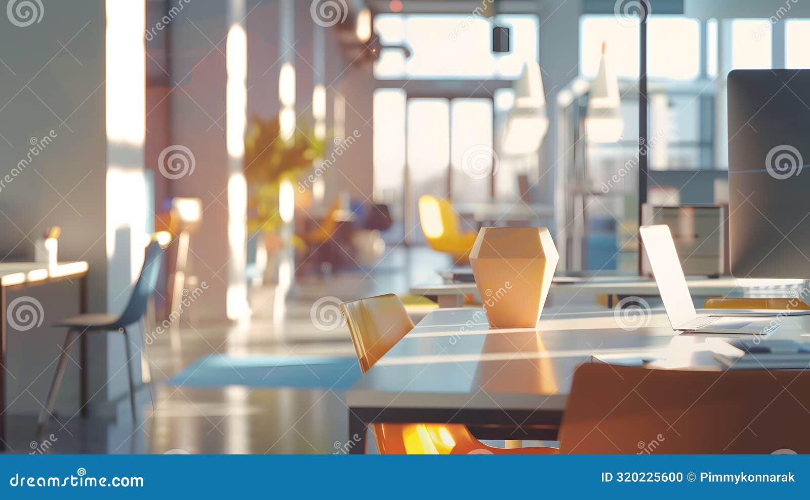 Generative AI Modern Open Plan Office Workspace Business Concept. Stock ...