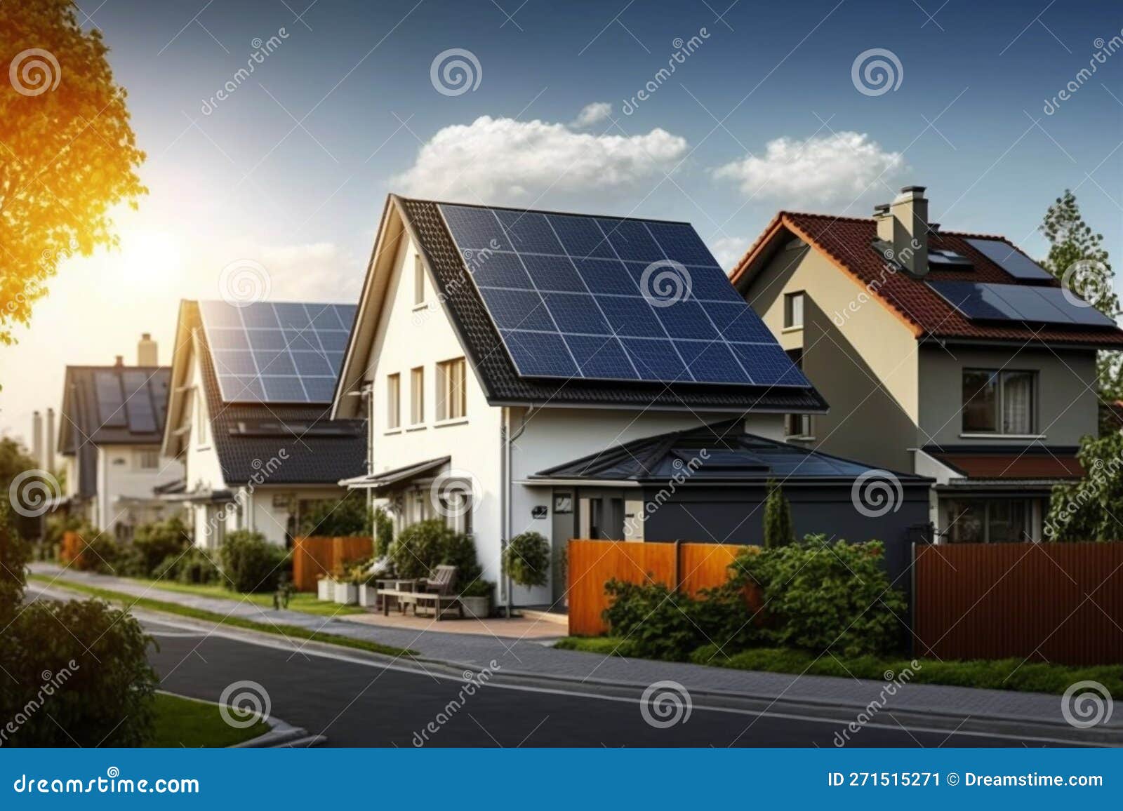 Generative AI. Modern Solar Farm Panoramic at Sunset on a Summers Day ...