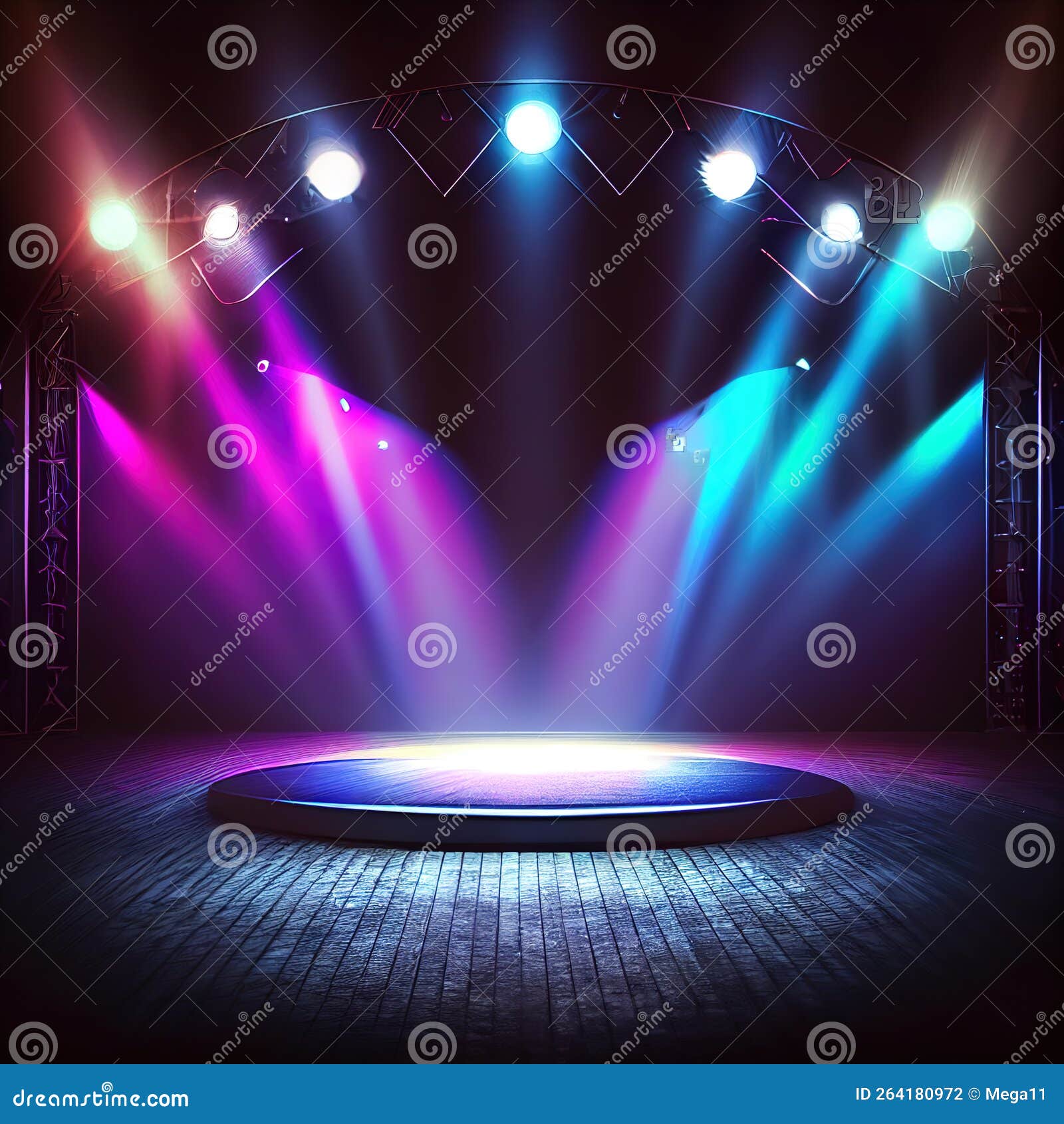 Neon stage with reflector stock illustration. Illustration of blue ...