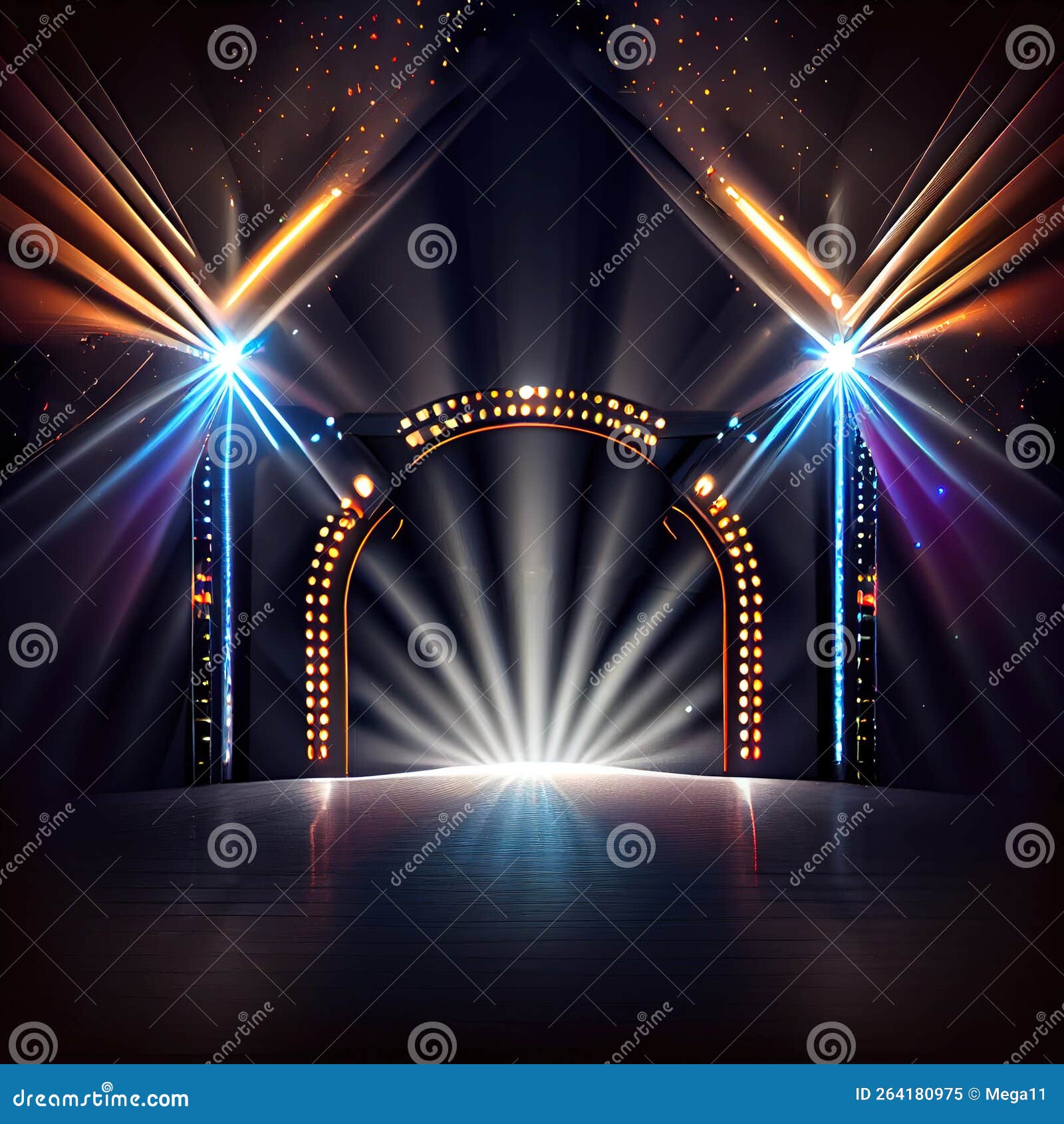 Neon stage with reflector stock illustration. Illustration of ...