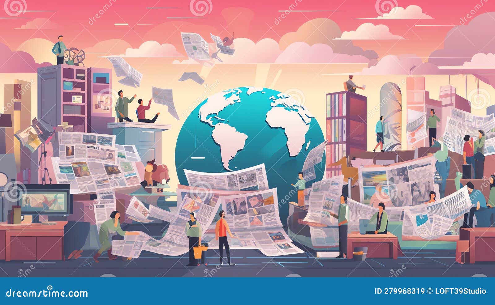 Generative AI Newspaper Production Process in- Stock Illustration ...