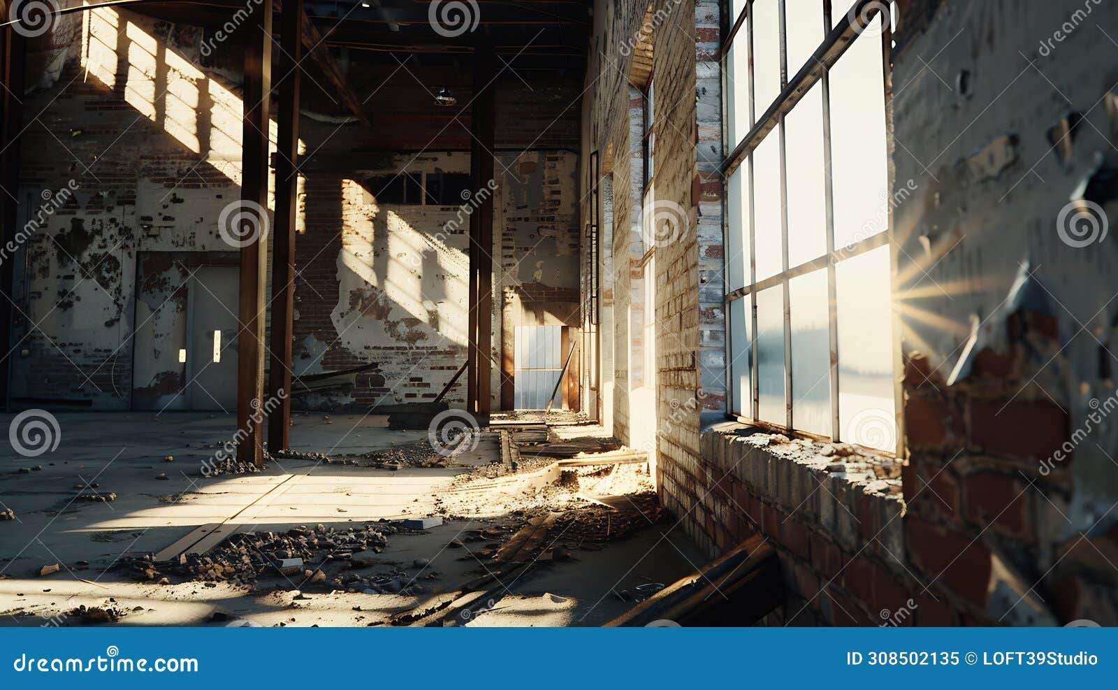 Generative AI Old Broken Empty Abandoned Industrial Building Interior ...